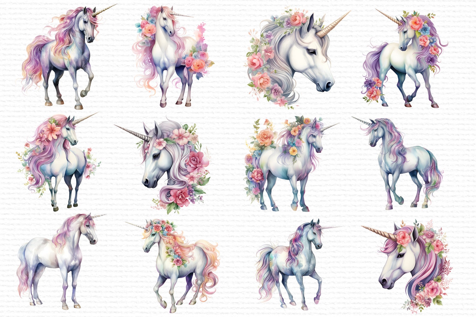 Unicorn Clipart Set, Mythic Creatures, Fantasy Creatures, Watercolor ...