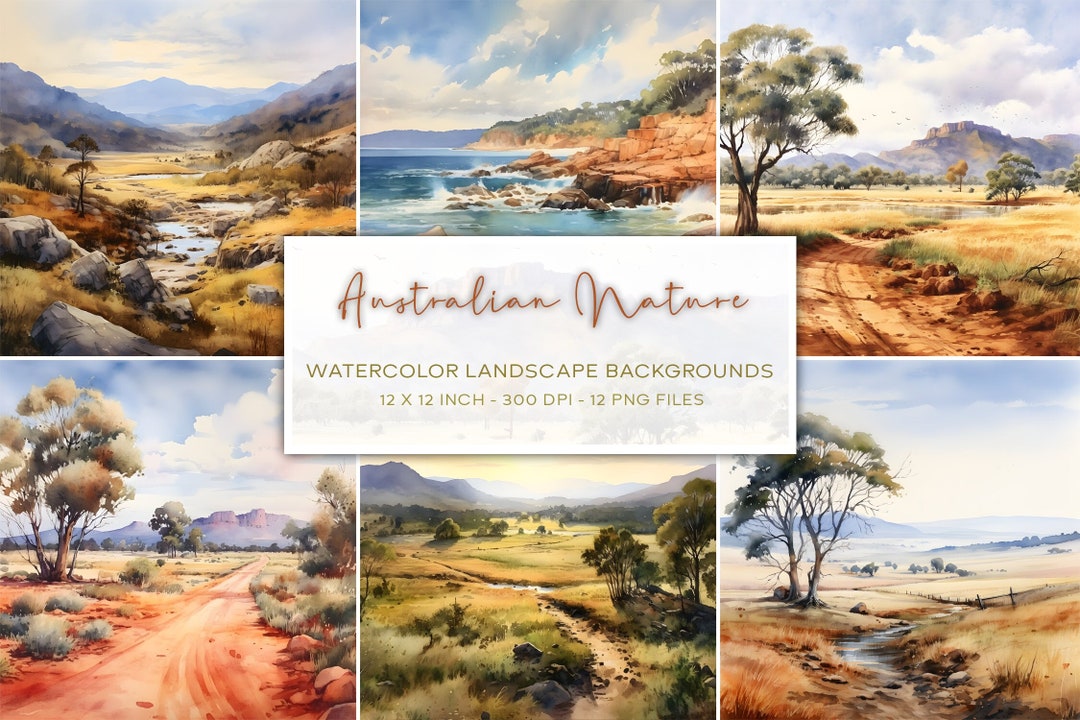 Australian Nature Watercolor Backgrounds, Landscape Backgrounds ...