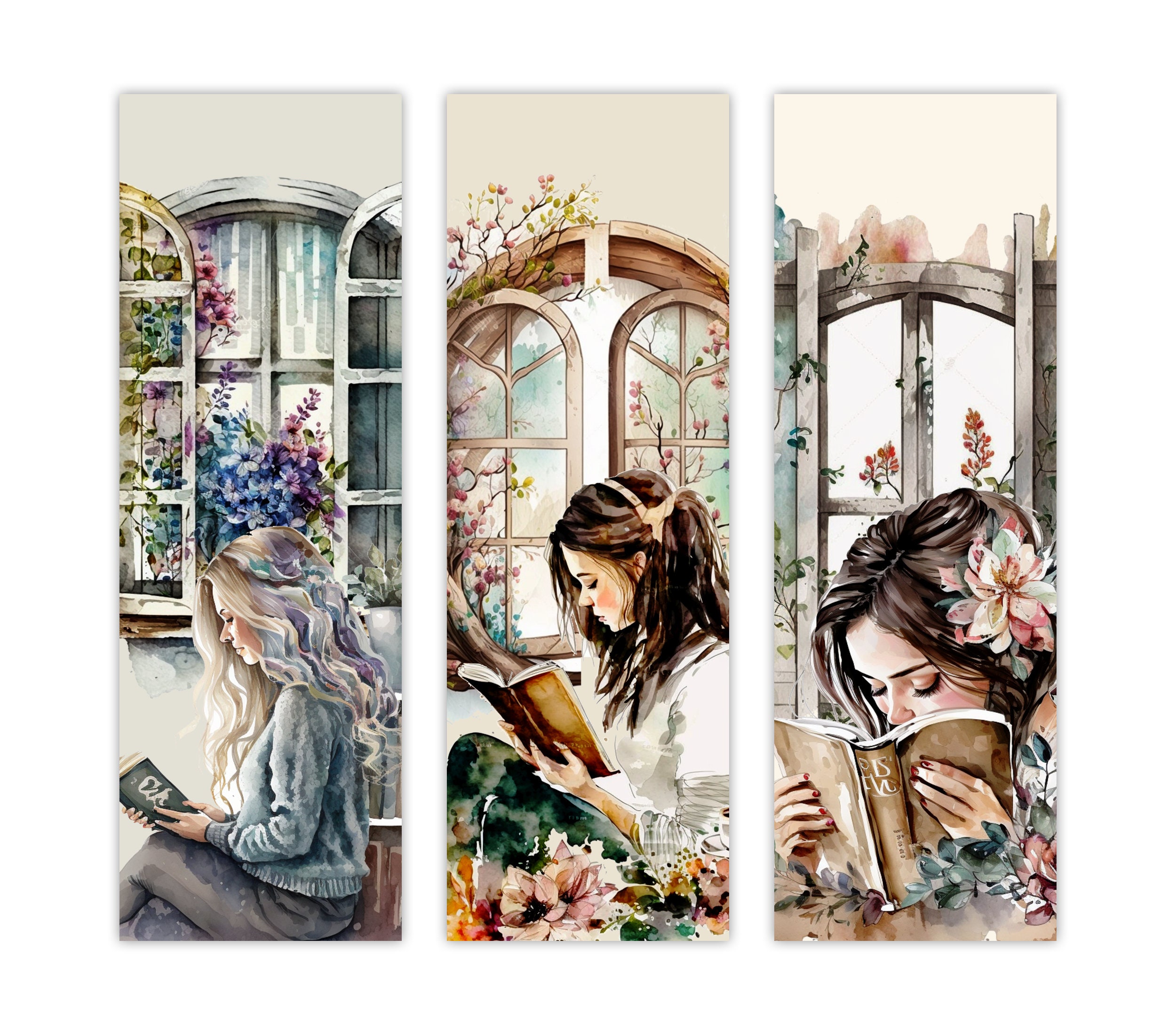 Girl With A Book Printable Watercolor Bookmarks, Instant Download, Girl ...