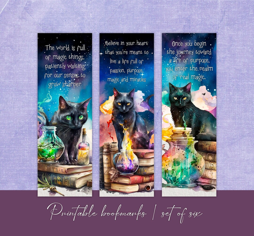 Printable Cat Bookmark, Watercolor Magic Cat Bookmark, Instant Download ...