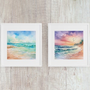 Watercolor Beach Backgrounds, Summer Backgrounds, Digital Paper, Beach ...