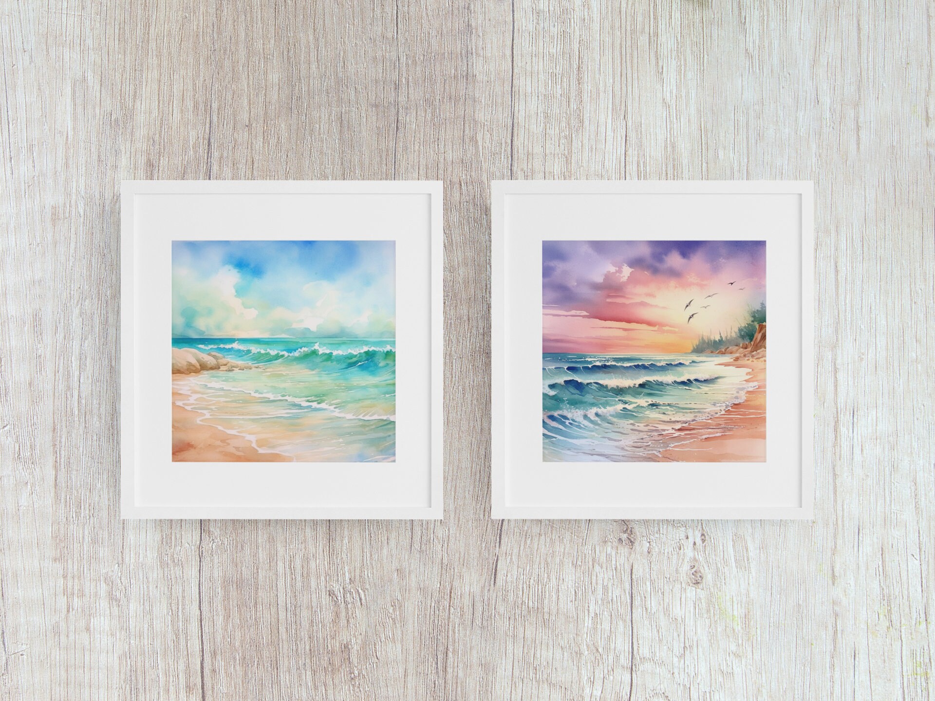 Watercolor Beach Backgrounds, Summer Backgrounds, Digital Paper, Beach ...