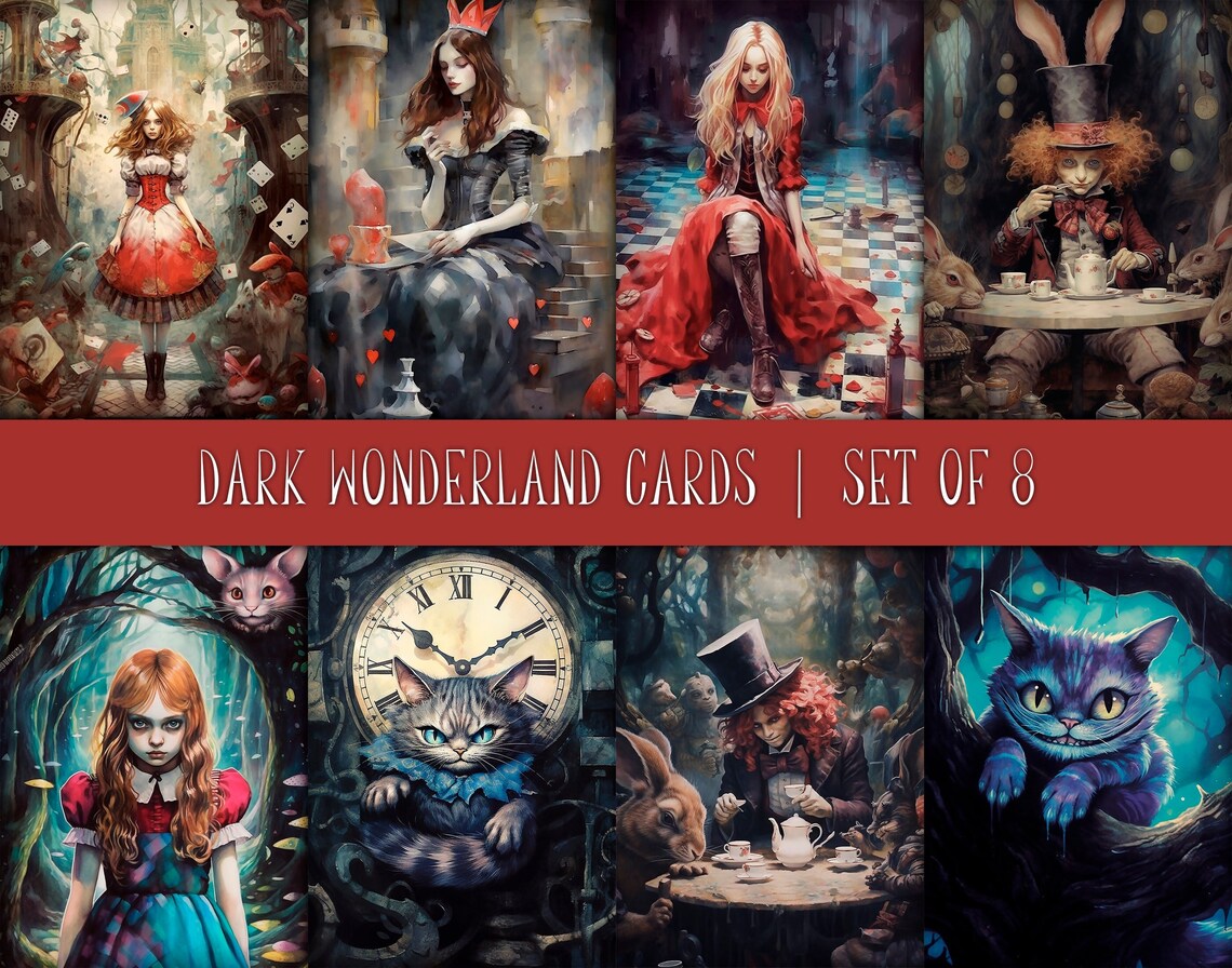 Printable Dark Wonderland Cards, Alice in Wonderland Ispired ...