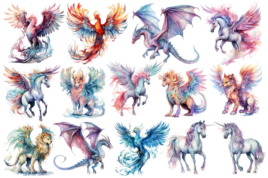 Fantasy Clipart Set, Mythic Creatures, Fantasy Creatures, Unicorn ...