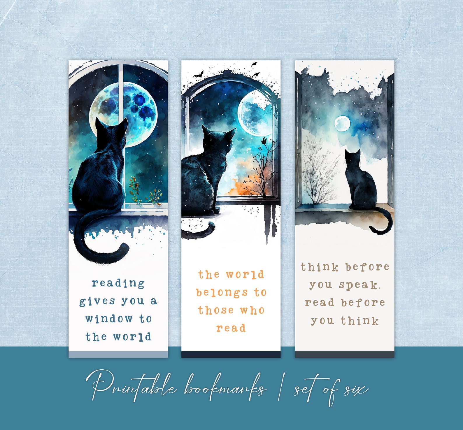 Printable Cat Bookmarks, Instant Download, Cat Bookmark, Inspirational ...