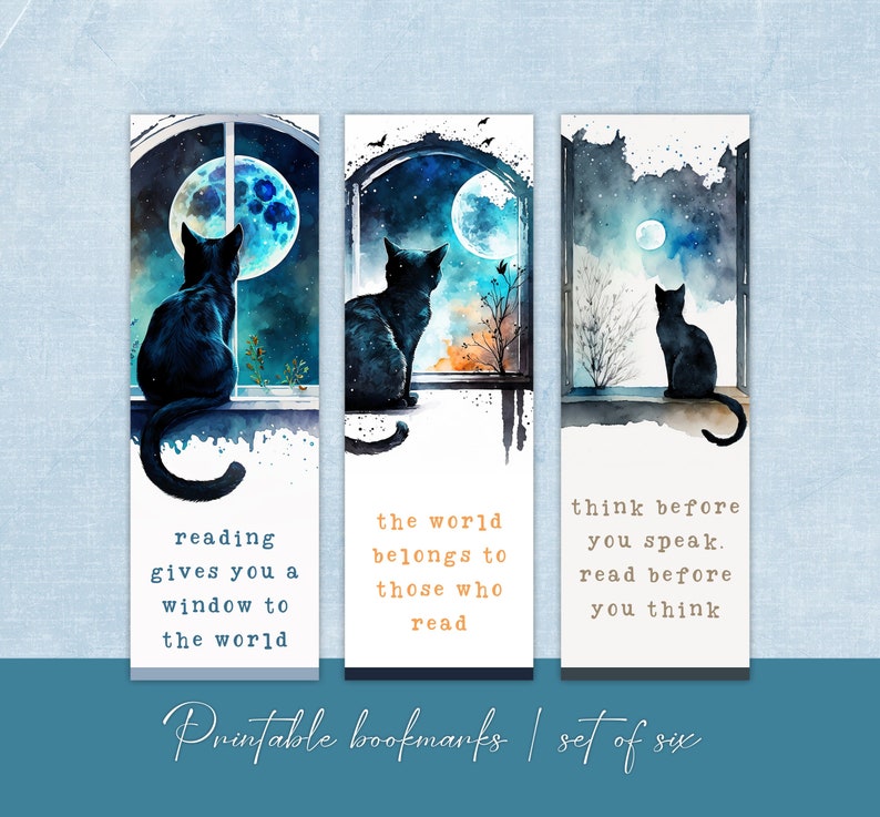 Printable Cat Bookmarks, Instant Download, Cat Bookmark, Inspirational ...
