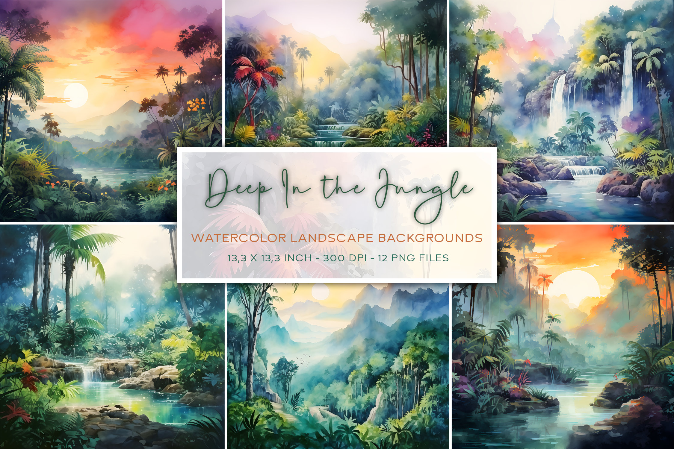 Jungle Landscape Watercolor Backgrounds, Landscape Backgrounds, Jungle ...