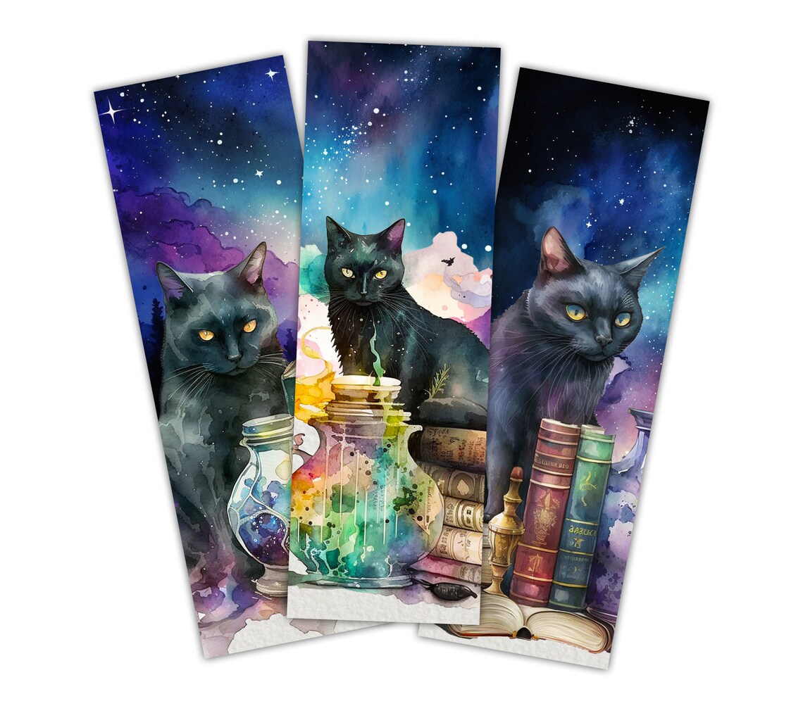 Printable Cat Bookmark, Watercolor Magic Cat Bookmark, Instant Download ...