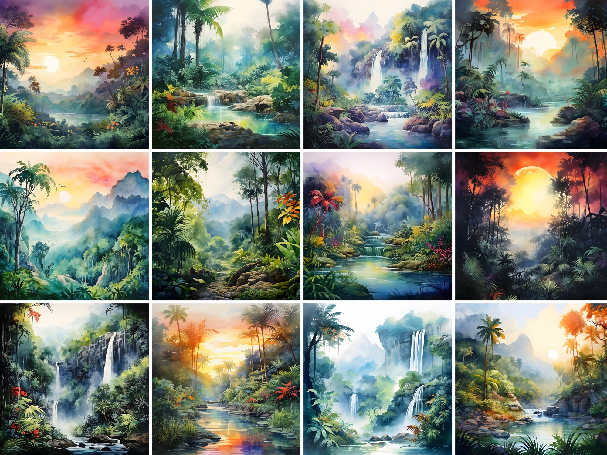Jungle Landscape Watercolor Backgrounds, Landscape Backgrounds, Jungle ...