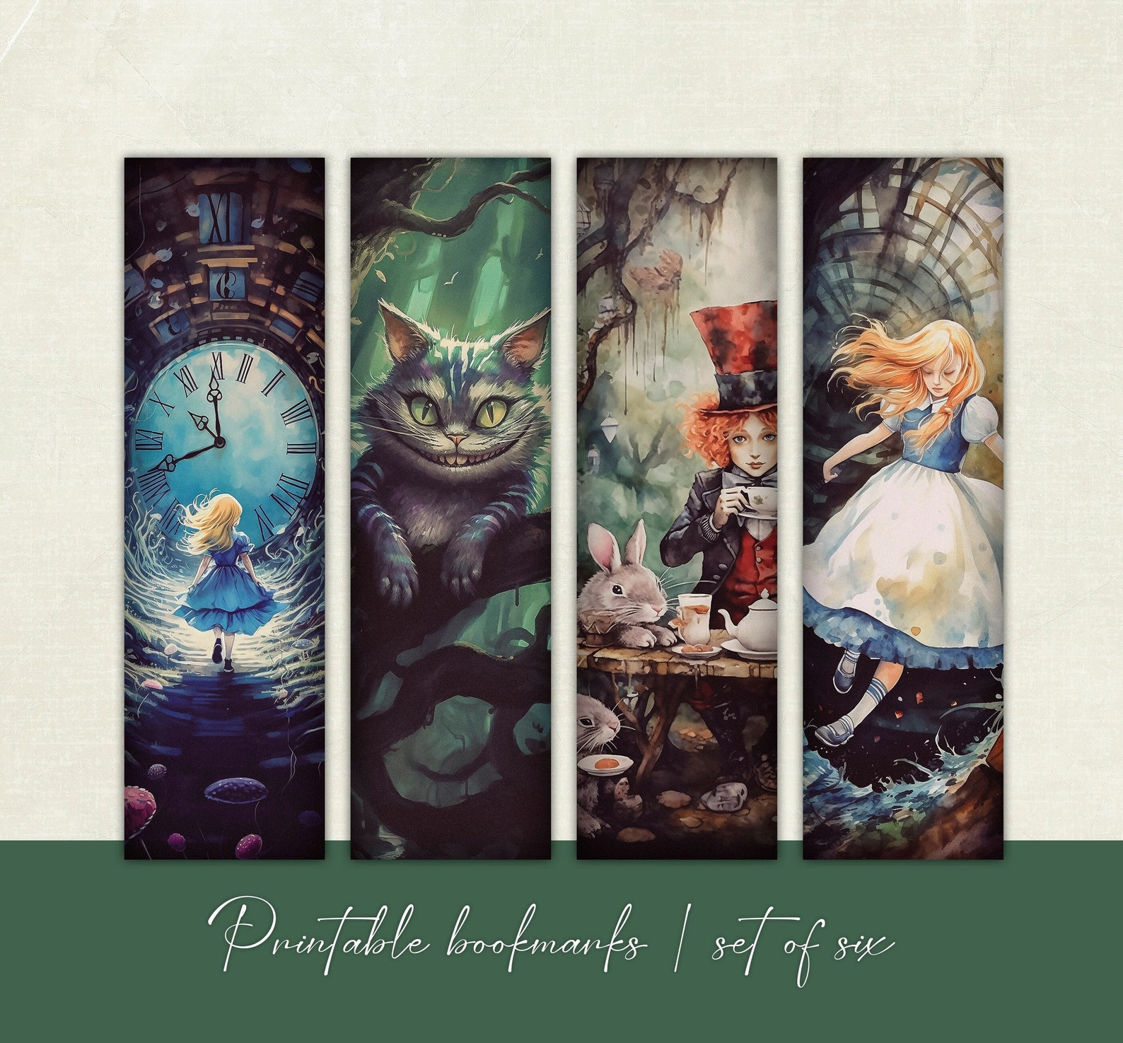 Printable Dark Wonderland Bookmarks, Alice in Wonderland Inspired ...