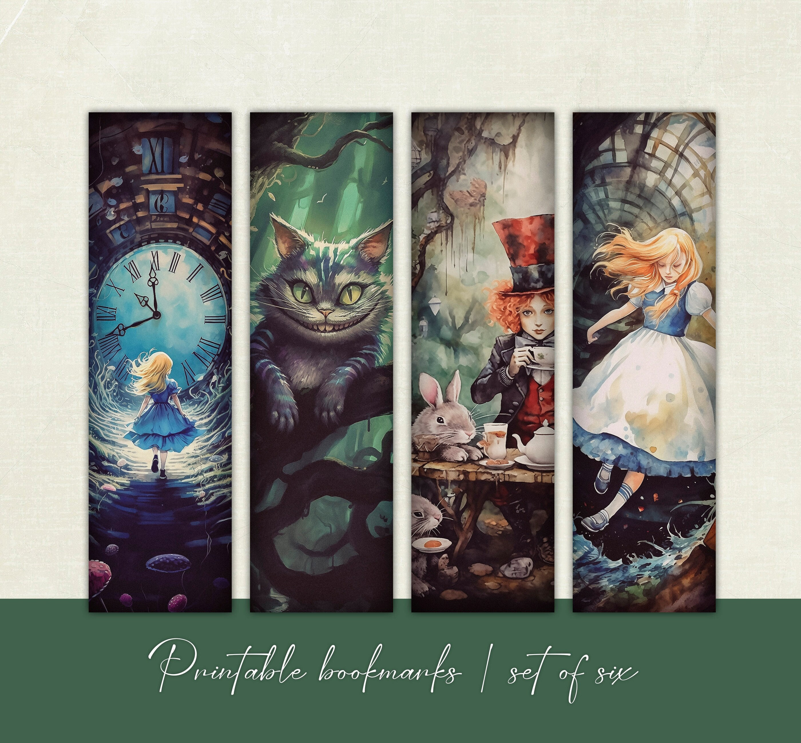 Printable Dark Wonderland Bookmarks, Alice in Wonderland Inspired ...