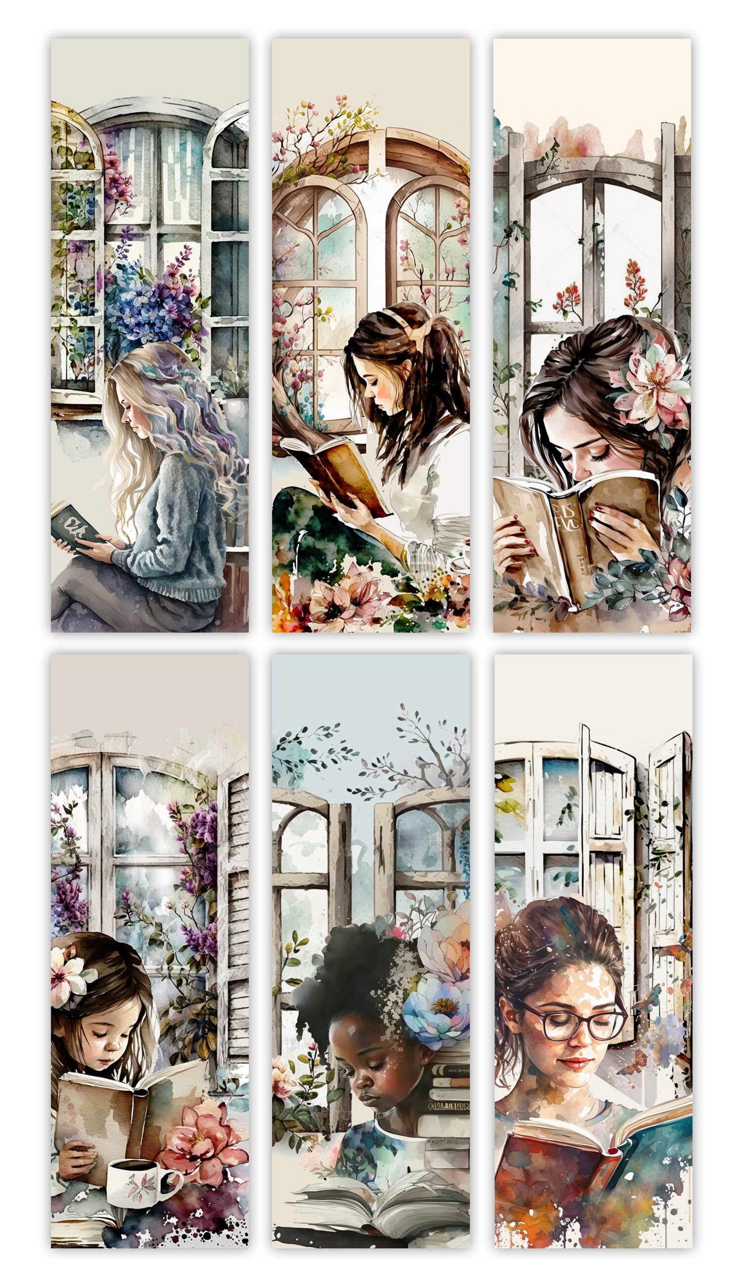 Girl With A Book Printable Watercolor Bookmarks, Instant Download, Girl ...