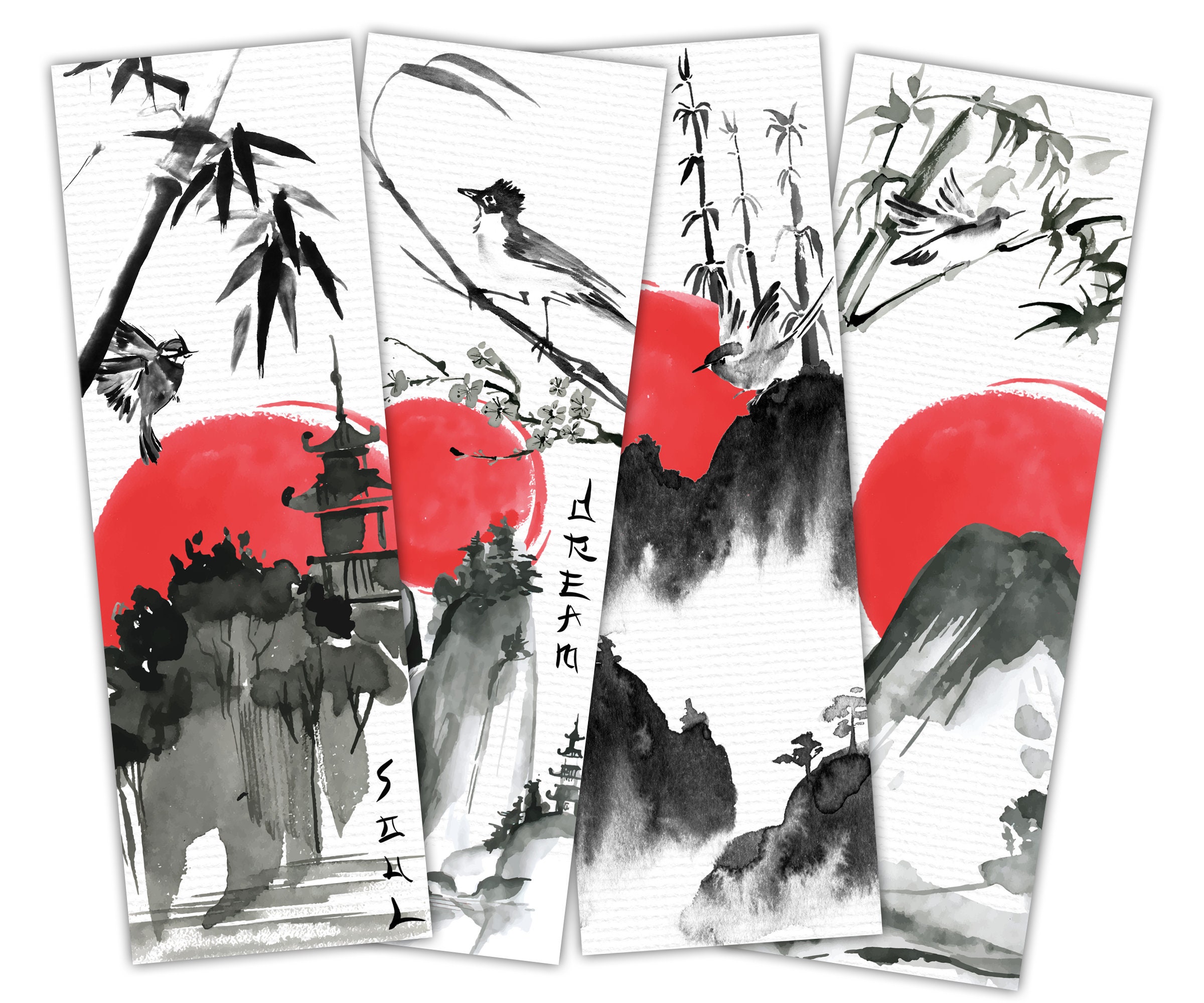 Japanese Inspired Printable Bookmarks, Watercolor Bookmarks, Ink Art ...