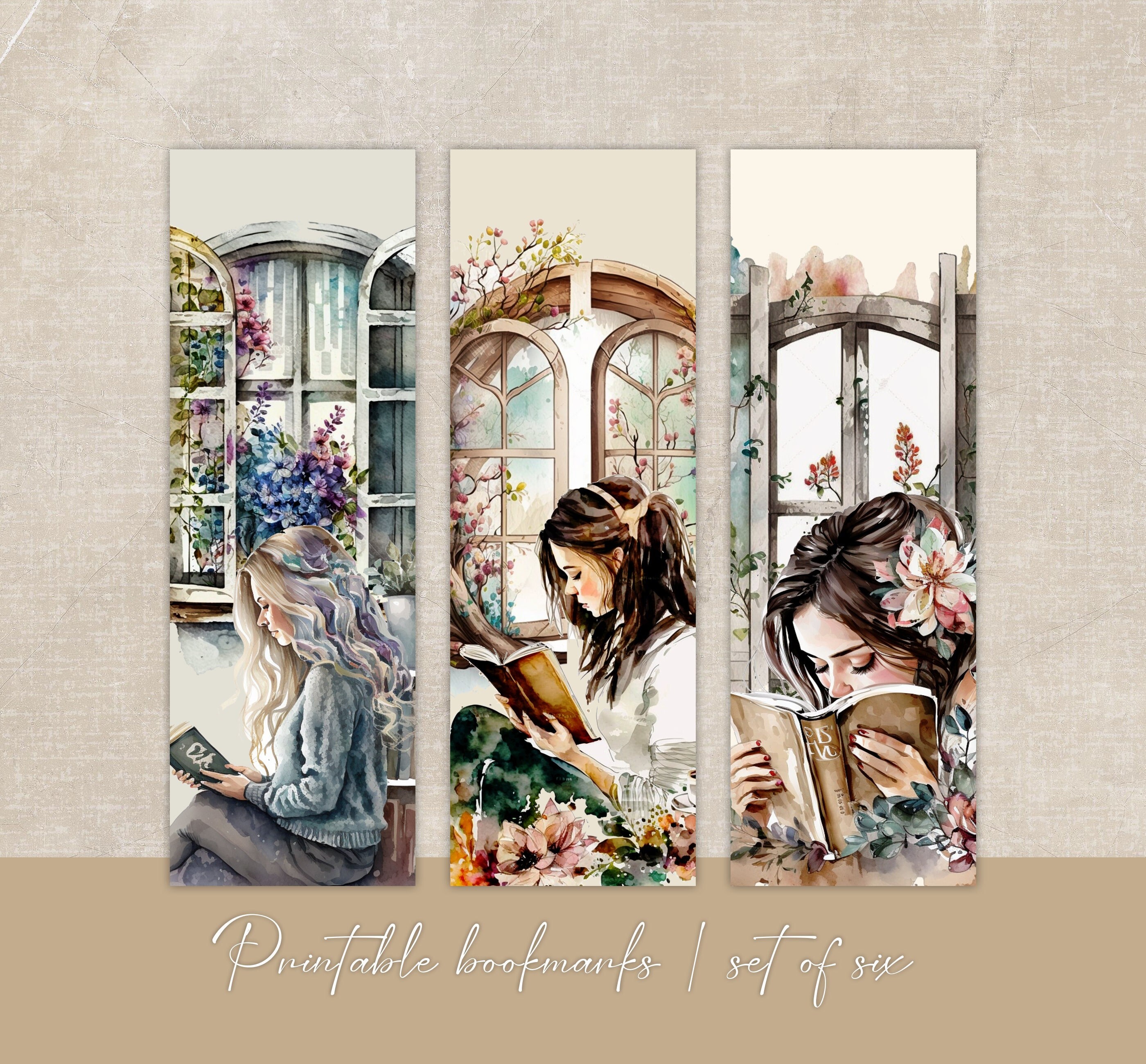 Girl With A Book Printable Watercolor Bookmarks, Instant Download, Girl ...