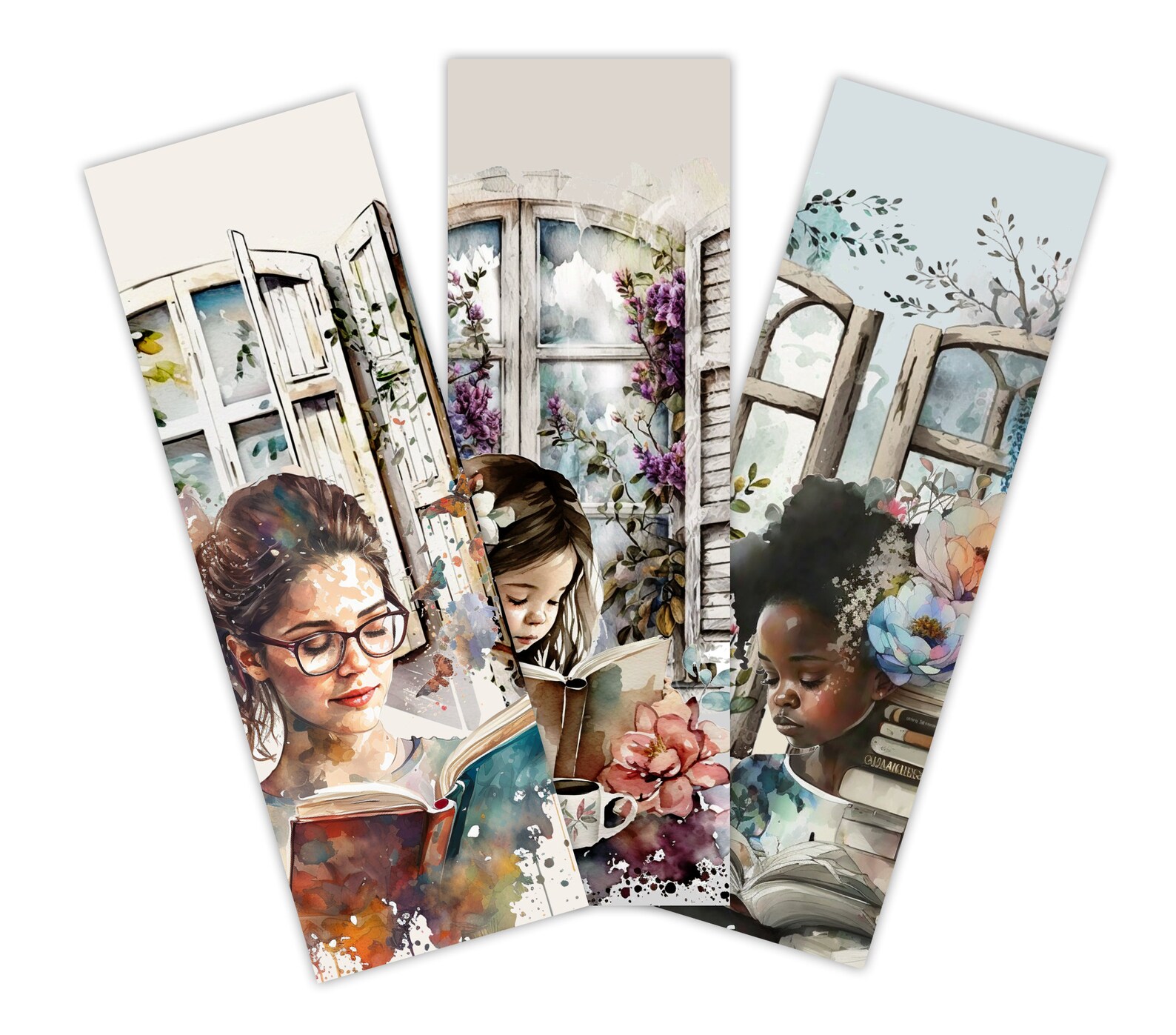 Girl With A Book Printable Watercolor Bookmarks, Instant Download, Girl ...