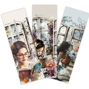 Girl With A Book Printable Watercolor Bookmarks, Instant Download, Girl ...