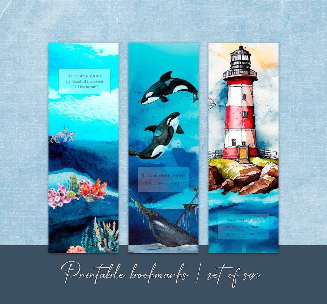 Printable Watercolor Ocean Bookmarks, Sea Bookmarks, Inspirational ...