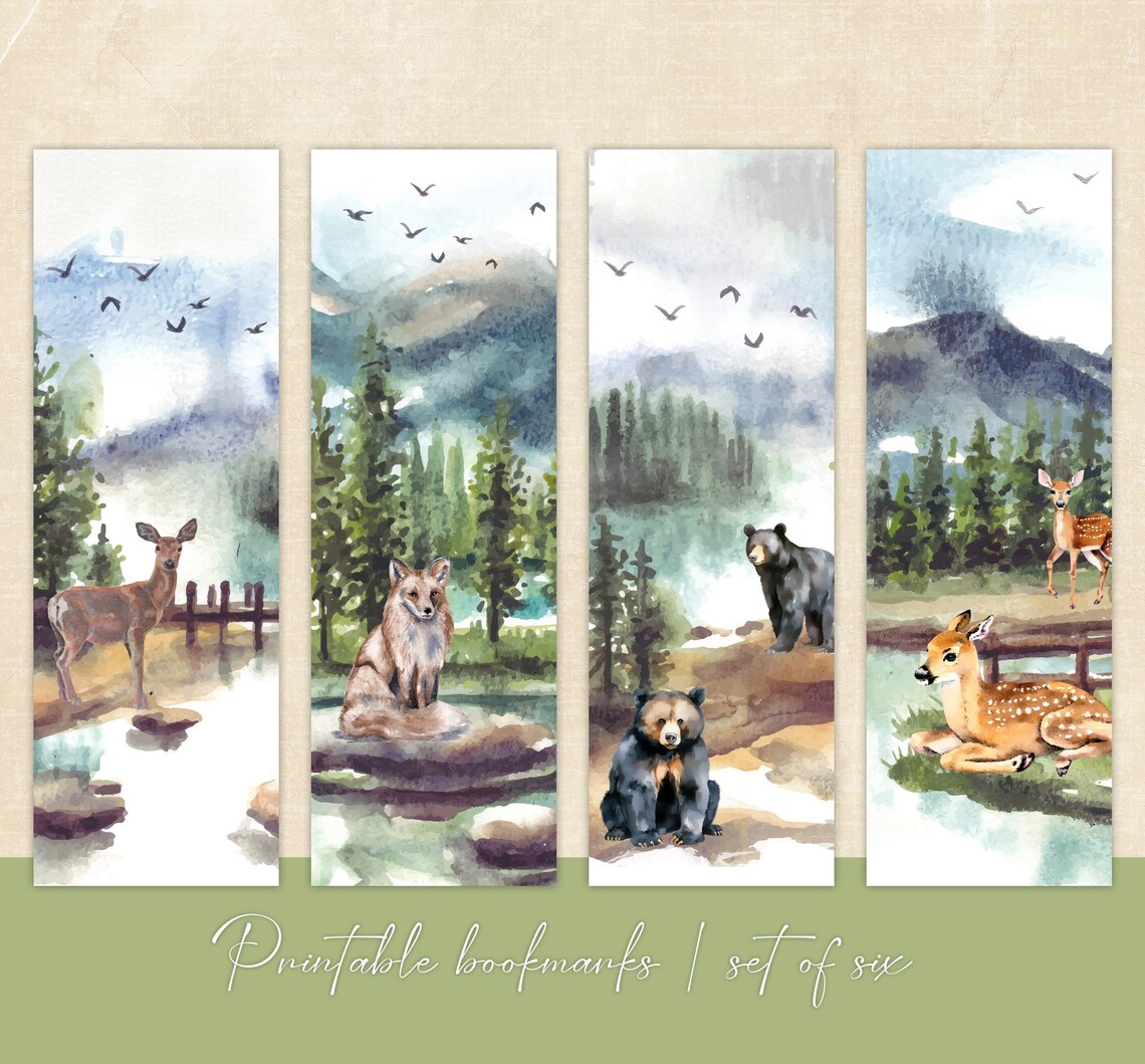 Printable Forest Animal Watercolor Bookmarks, Instant Download, Fox ...
