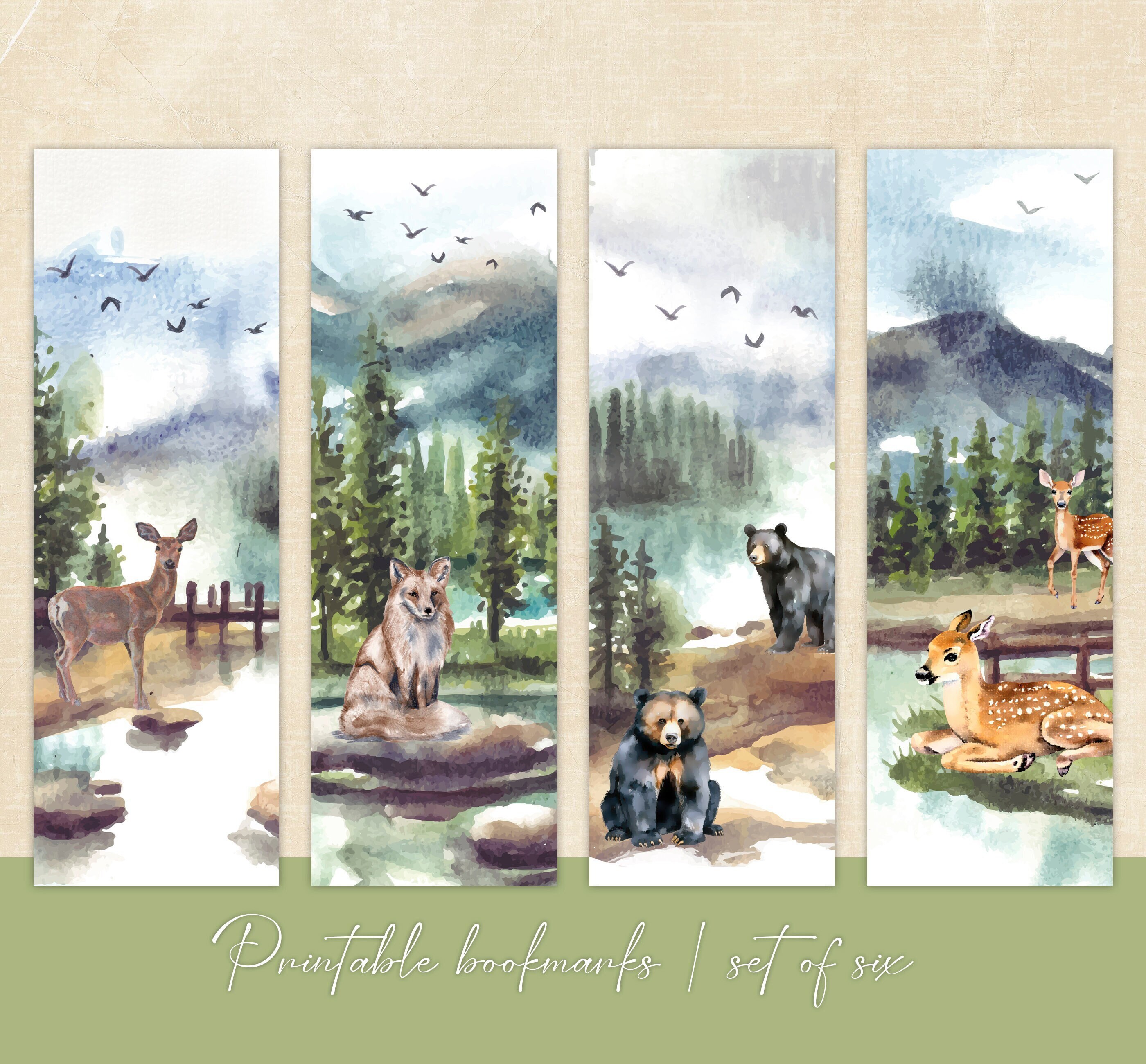 Printable Forest Animal Watercolor Bookmarks, Instant Download, Fox ...