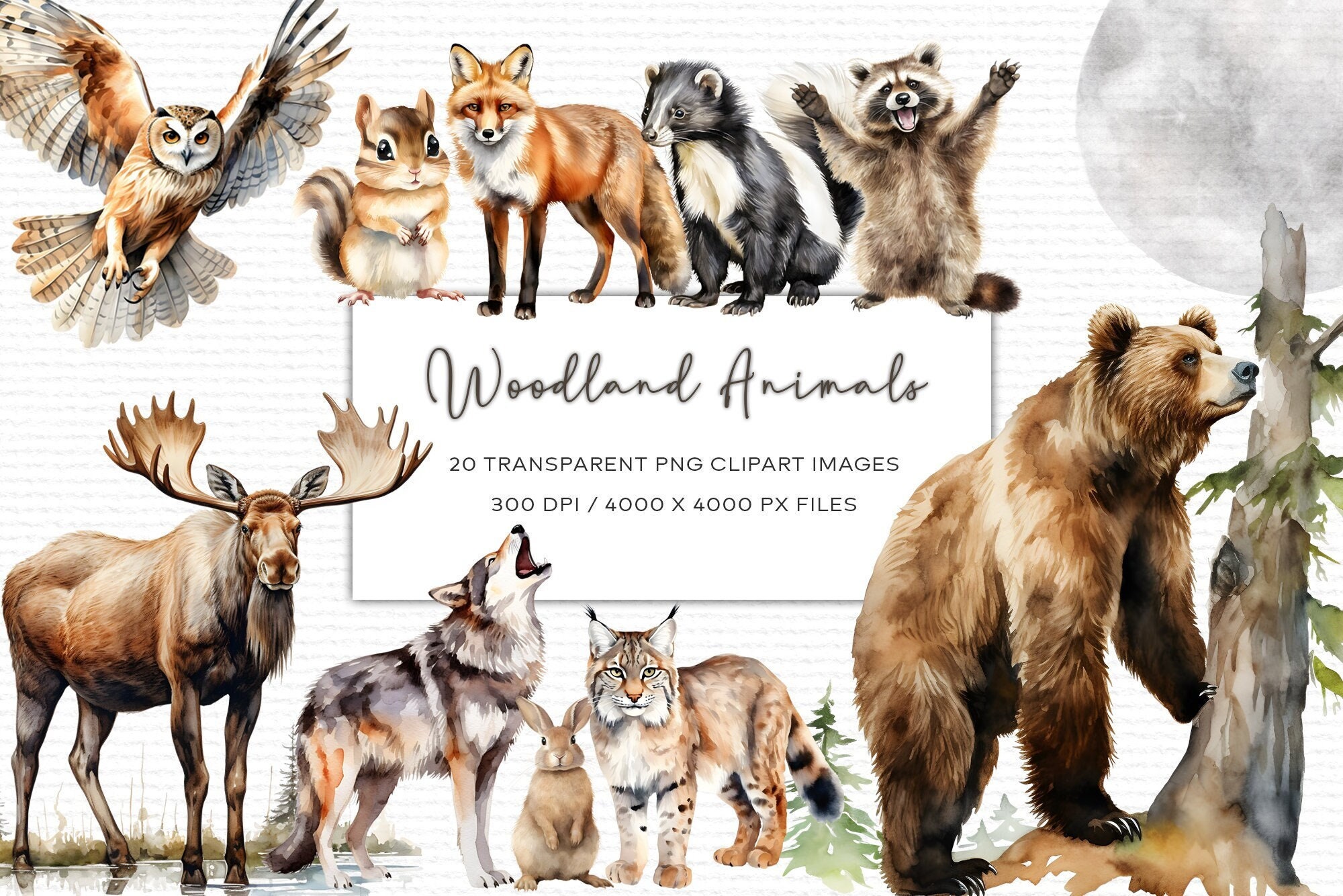 Woodland Animals Clipart, Forest Animal Clipart, Wolf Clipart, Fox ...
