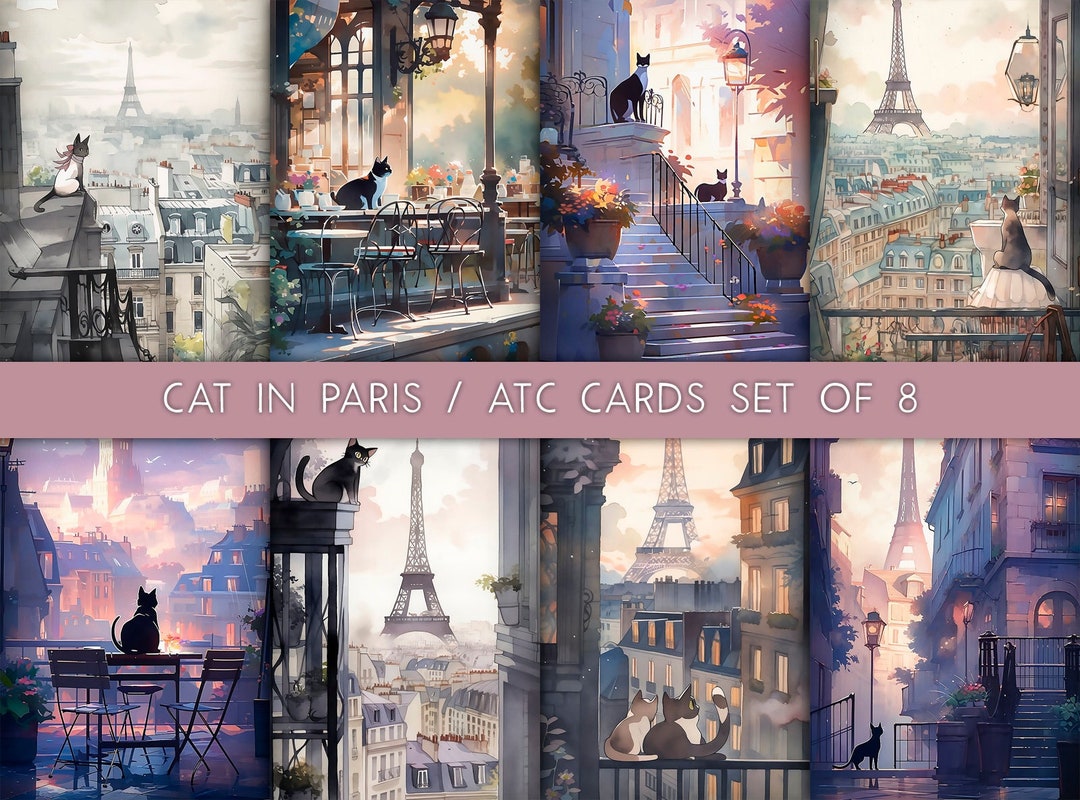 Printable Cat in Paris ATC Cards, Instant Download, Cat Cards ...