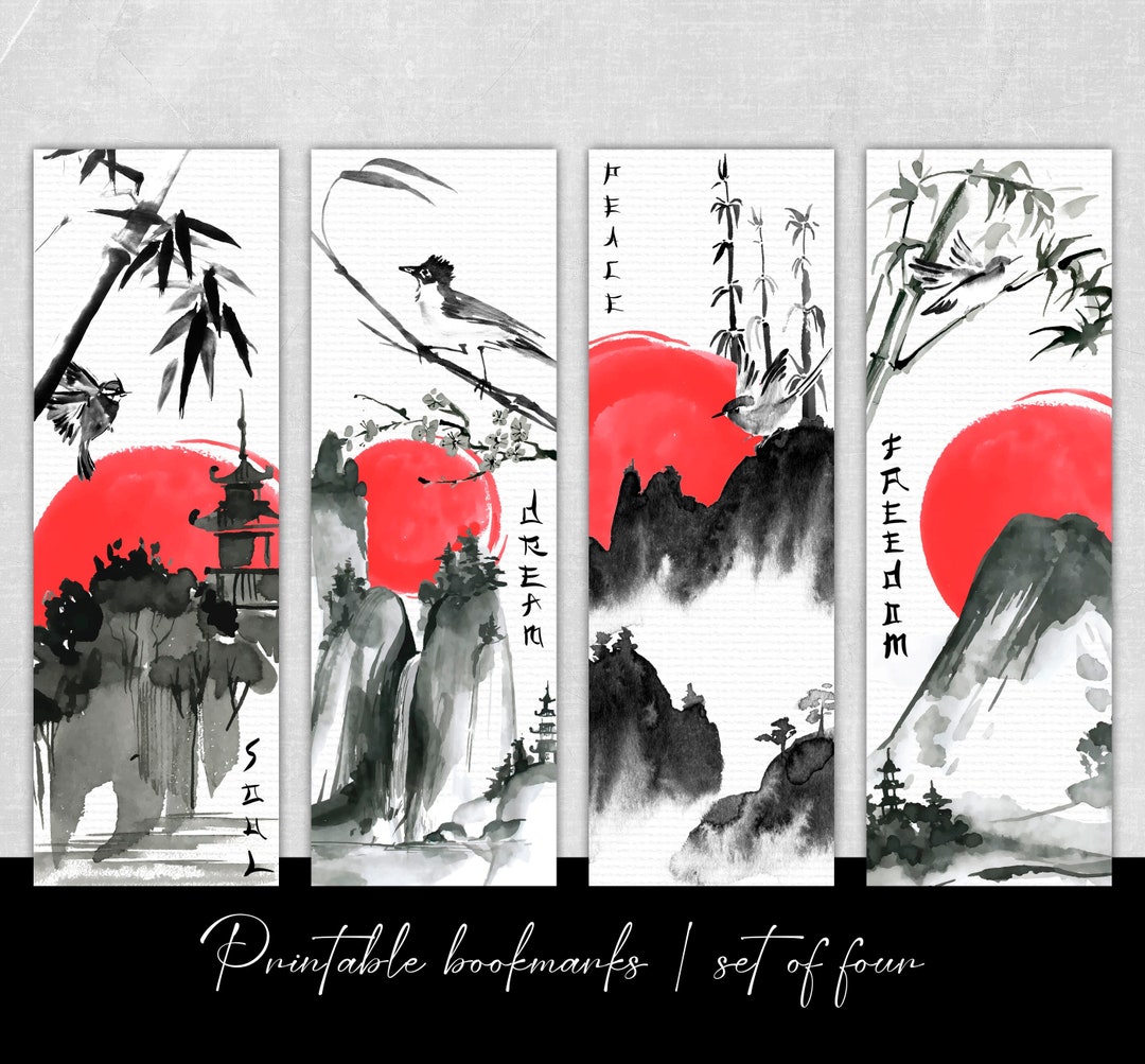 Japanese Inspired Printable Bookmarks, Watercolor Bookmarks, Ink Art ...