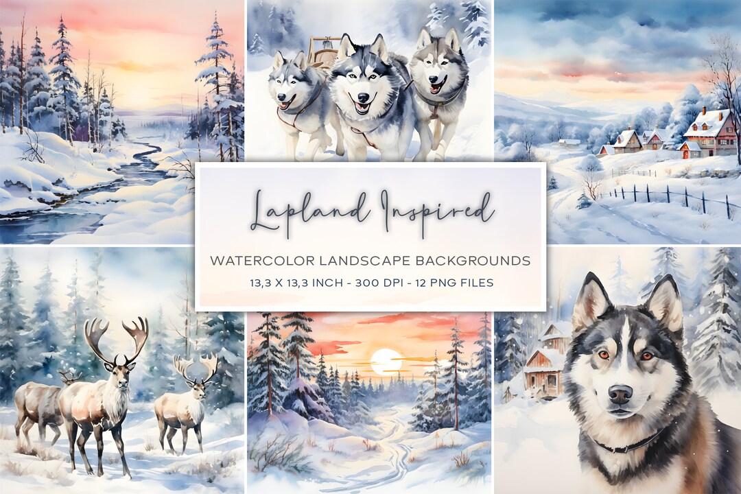 Lapland Inspired Watercolor Backgrounds, Landscape Backgrounds, Lapland ...
