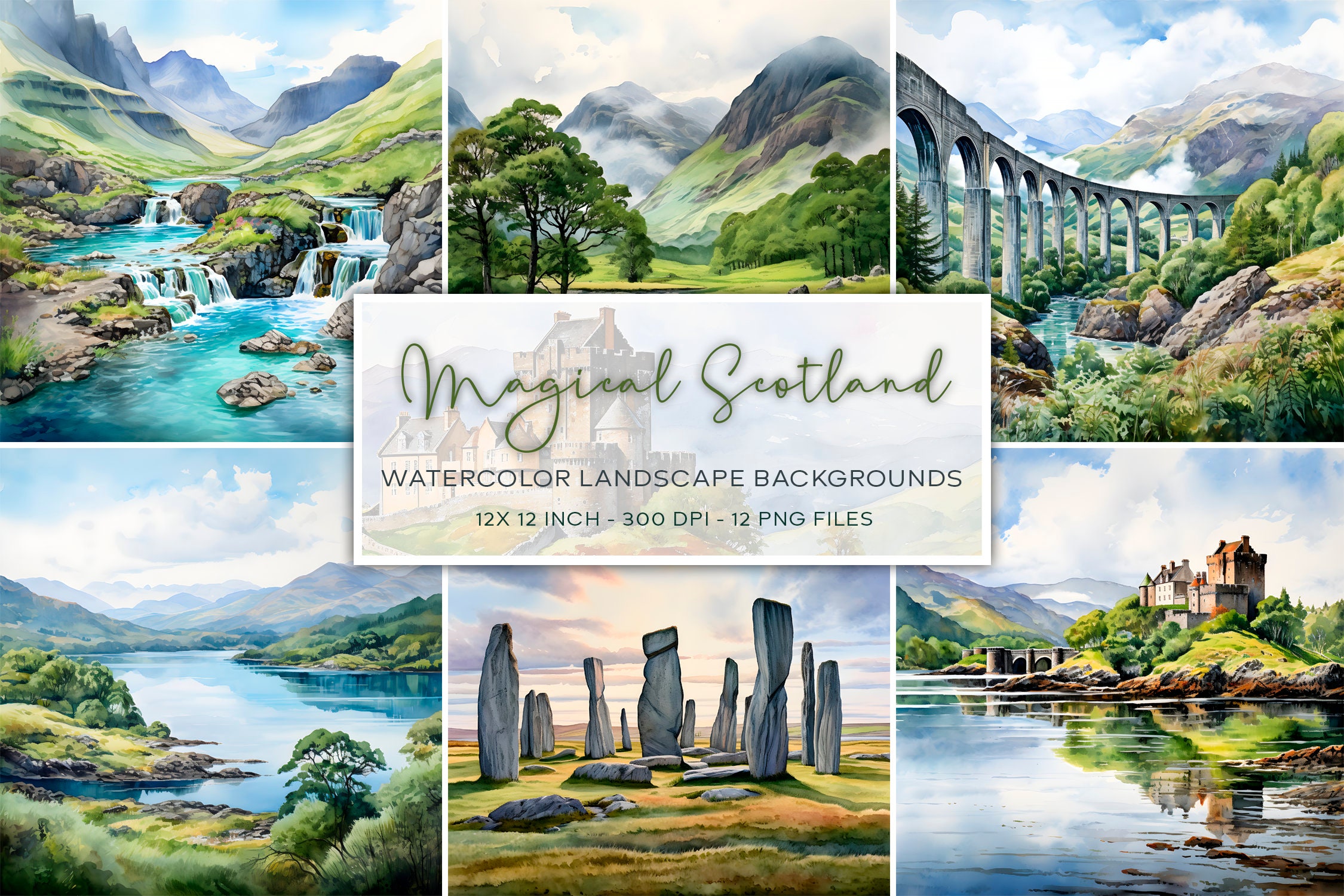 Scotland Landscape Watercolor Backgrounds, Landscape Background ...