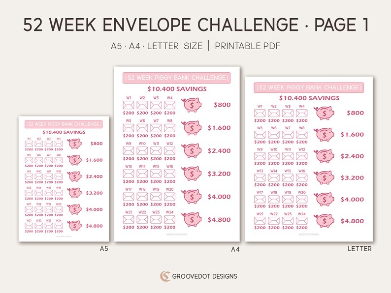 52 Weeks Saving Challenge Printable PDF Saving Tracker Template ...