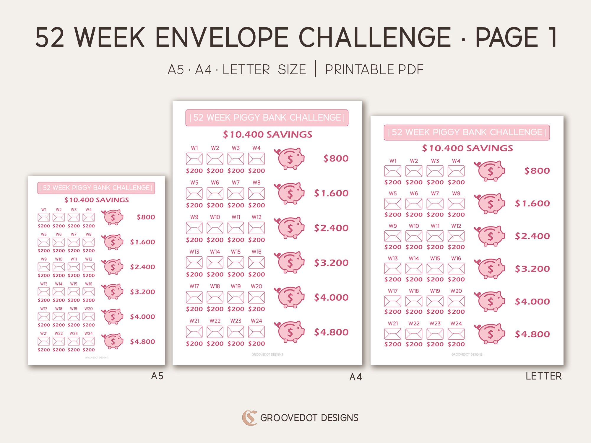 52 Weeks Saving Challenge Printable PDF Saving Tracker Template ...