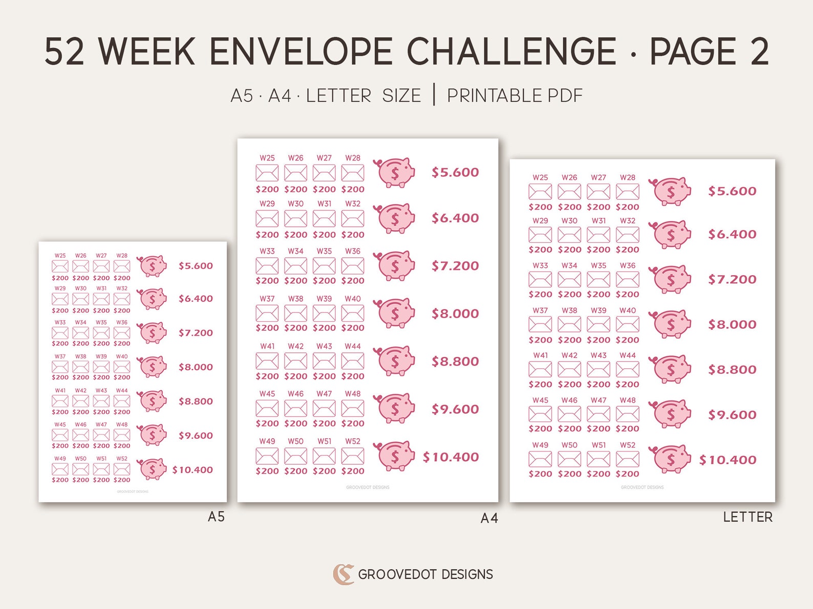 52 Weeks Saving Challenge Printable PDF Saving Tracker Template ...