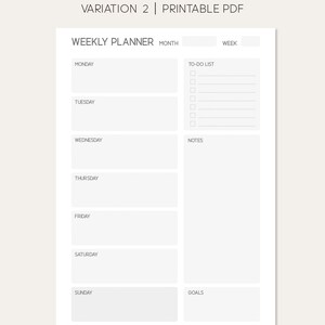 Weekly Planner Notes Printable PDF Weekly Planner Template - Etsy