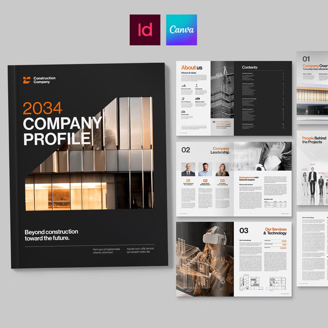Company Profile Template With Construction Industry Theme in Canva ...