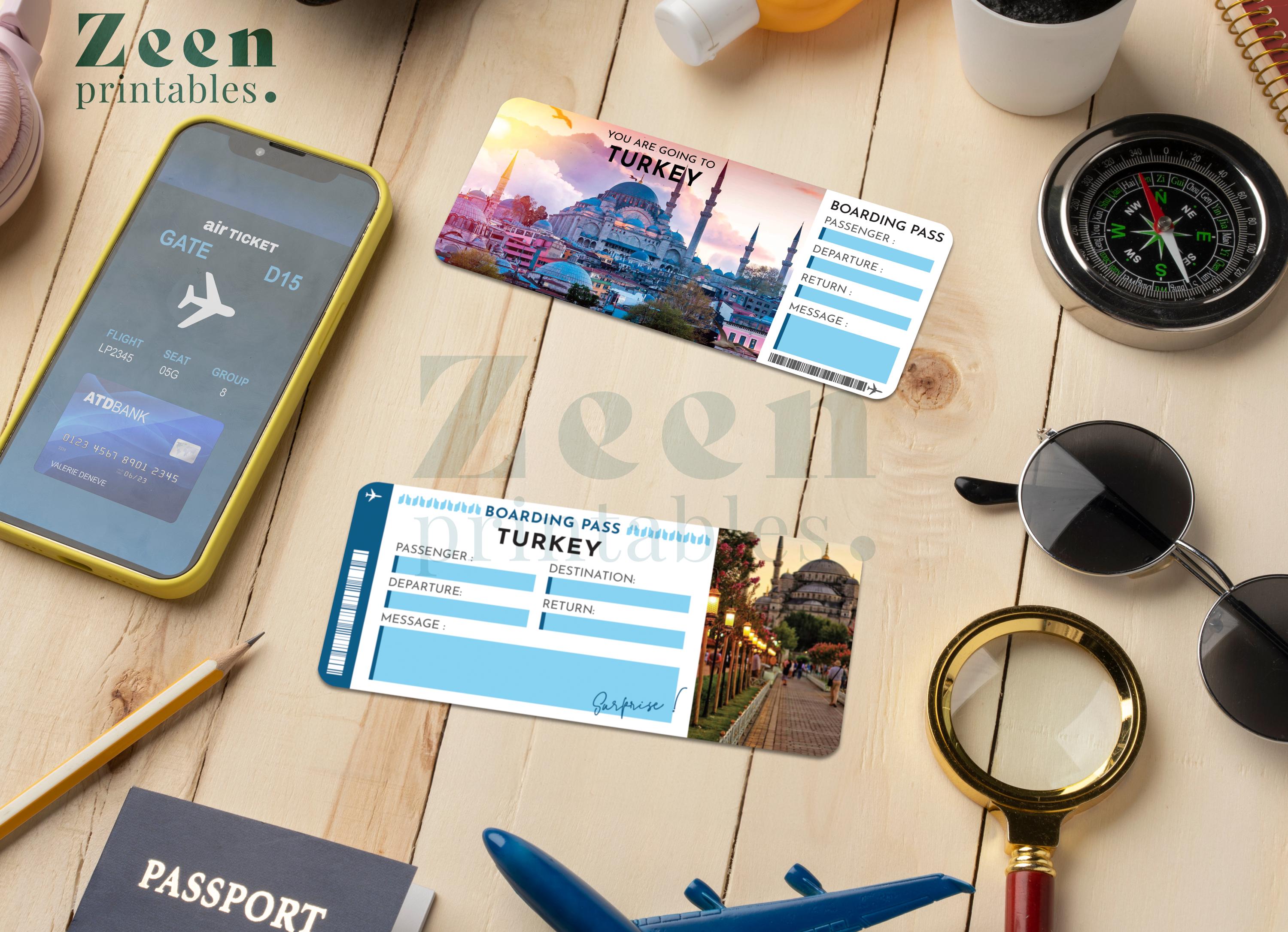 Surprise Trip Boarding Pass Ticket Template | Editable & Printable ...