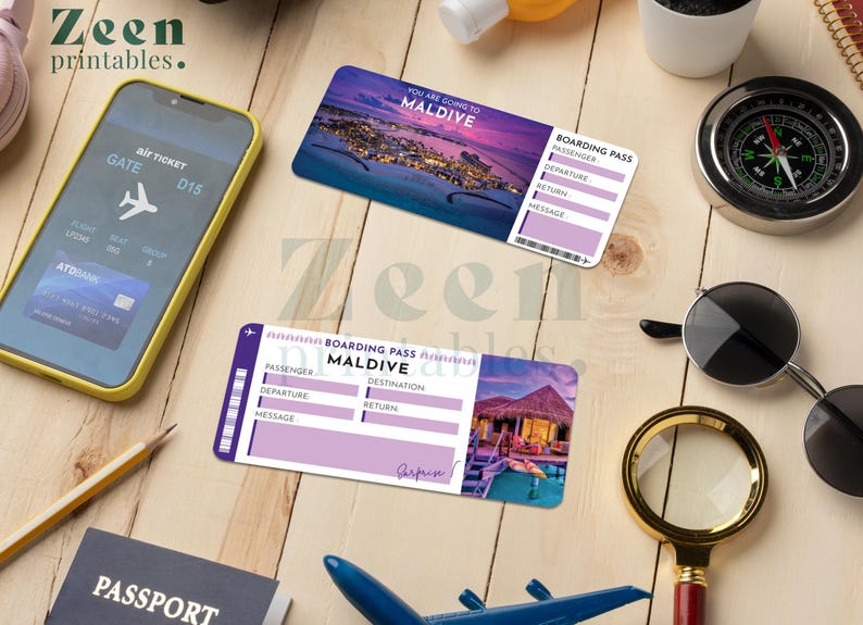 Surprise Trip Boarding Pass Ticket Template | Editable & Printable ...