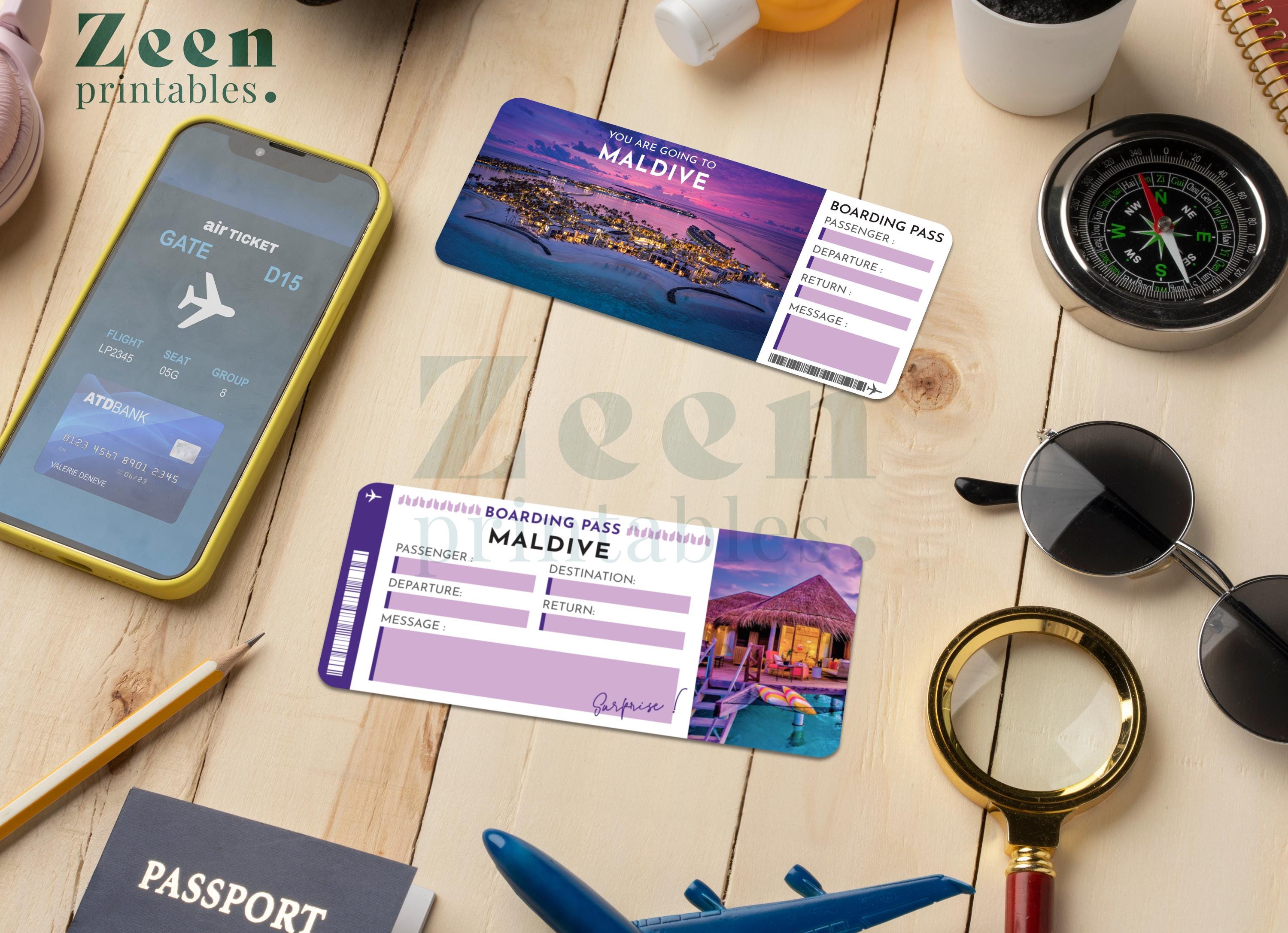 Surprise Trip Boarding Pass Ticket Template | Editable & Printable ...