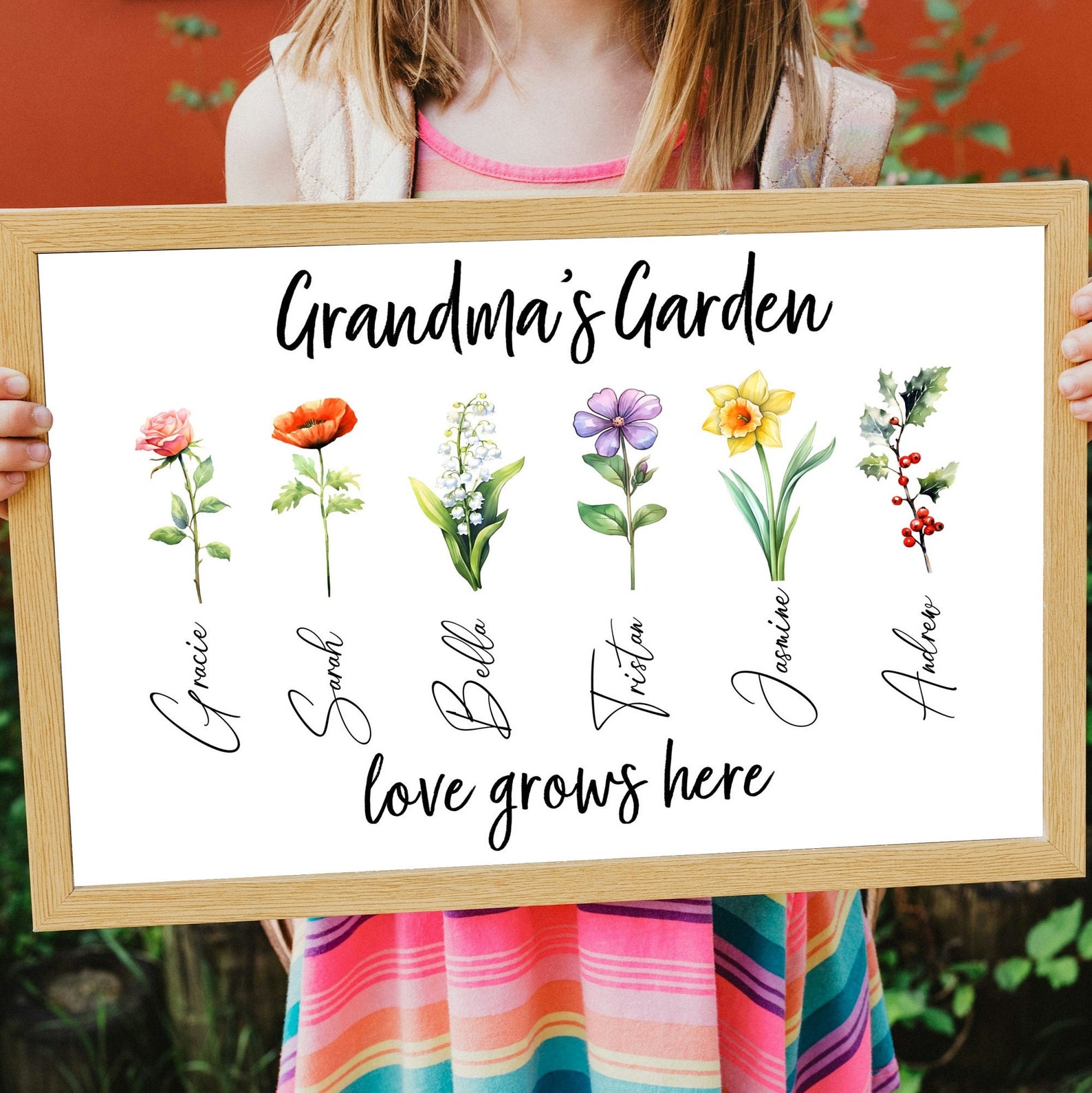 Grandma's Garden Birth Flower Bouquet, Personalized Gift for Grandma ...