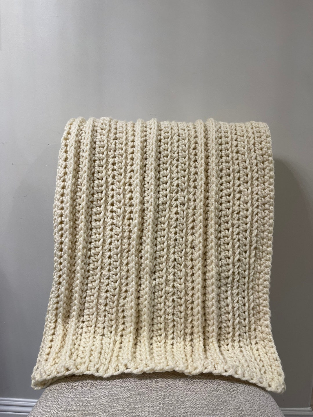 Crochet Wool Blanket - Handmade Cozy Throw Afghan - Cream - Etsy