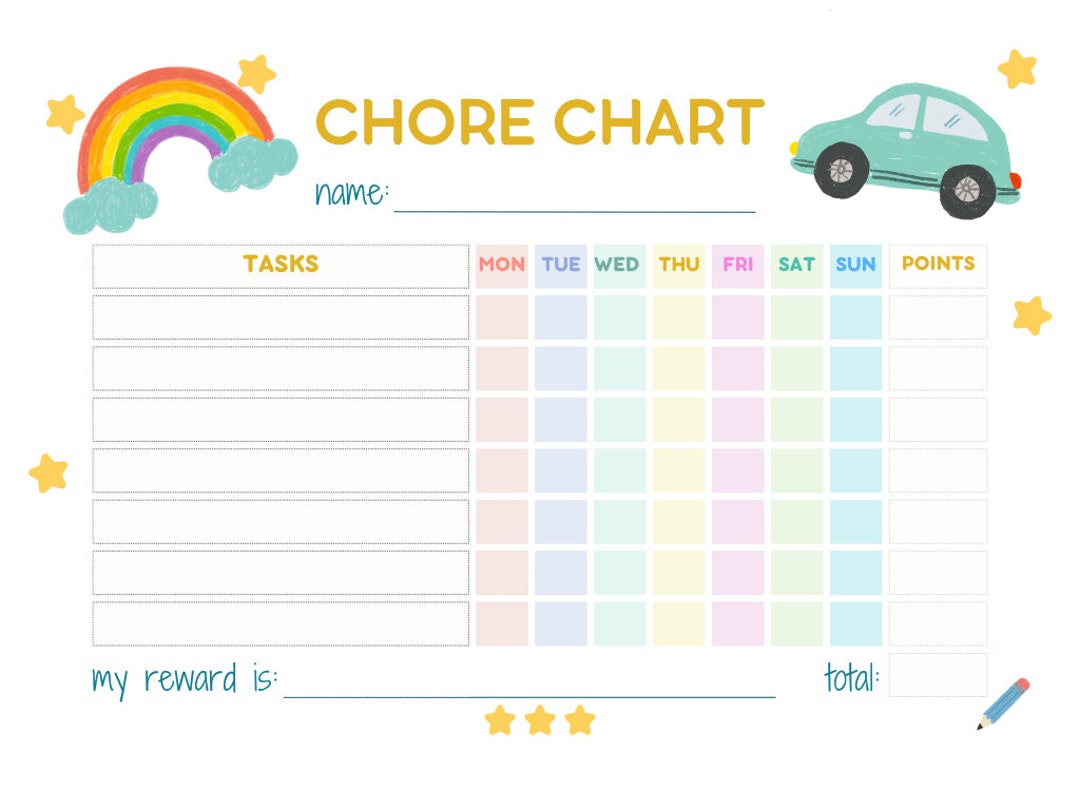 Printable Kids Weekly Chore Chart, Kids Task Planner, Kids Productivity ...