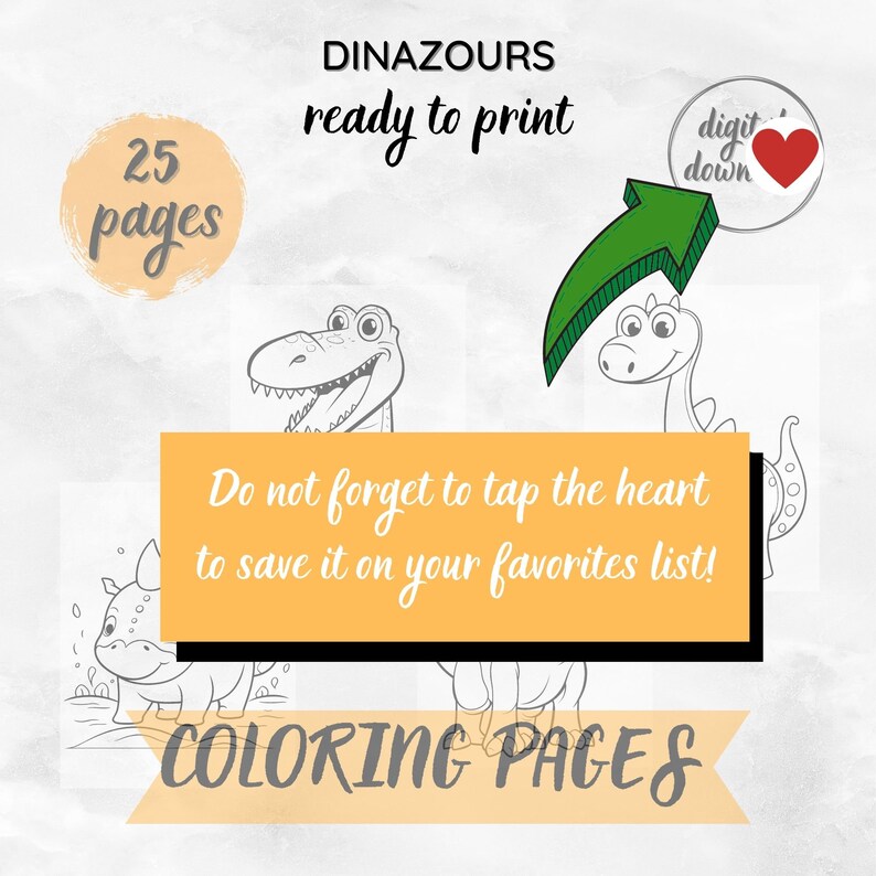 Printable Cute Dinosaur Coloring Pages PDF for Kids, Instant Digital ...