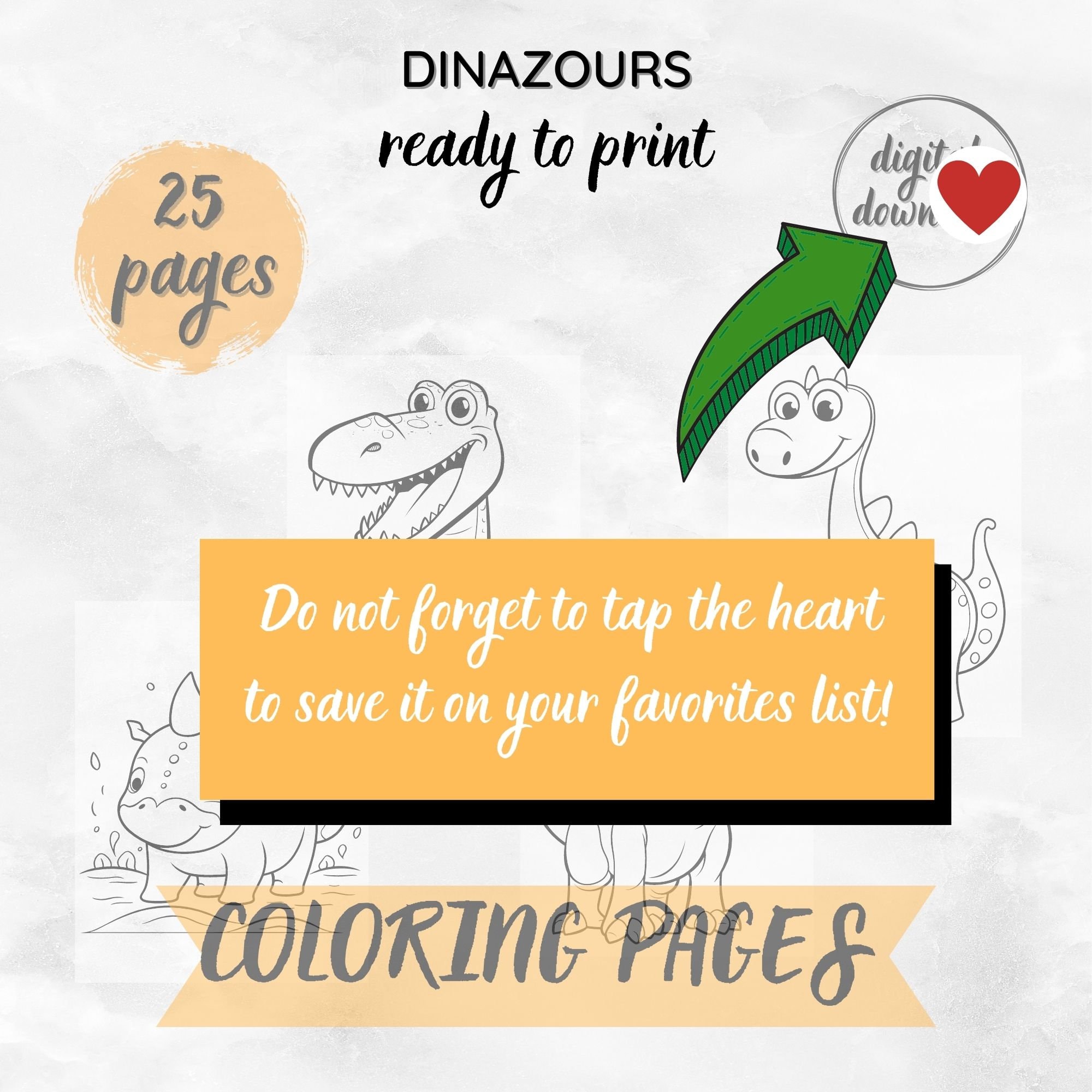 Printable Cute Dinosaur Coloring Pages PDF for Kids, Instant Digital ...