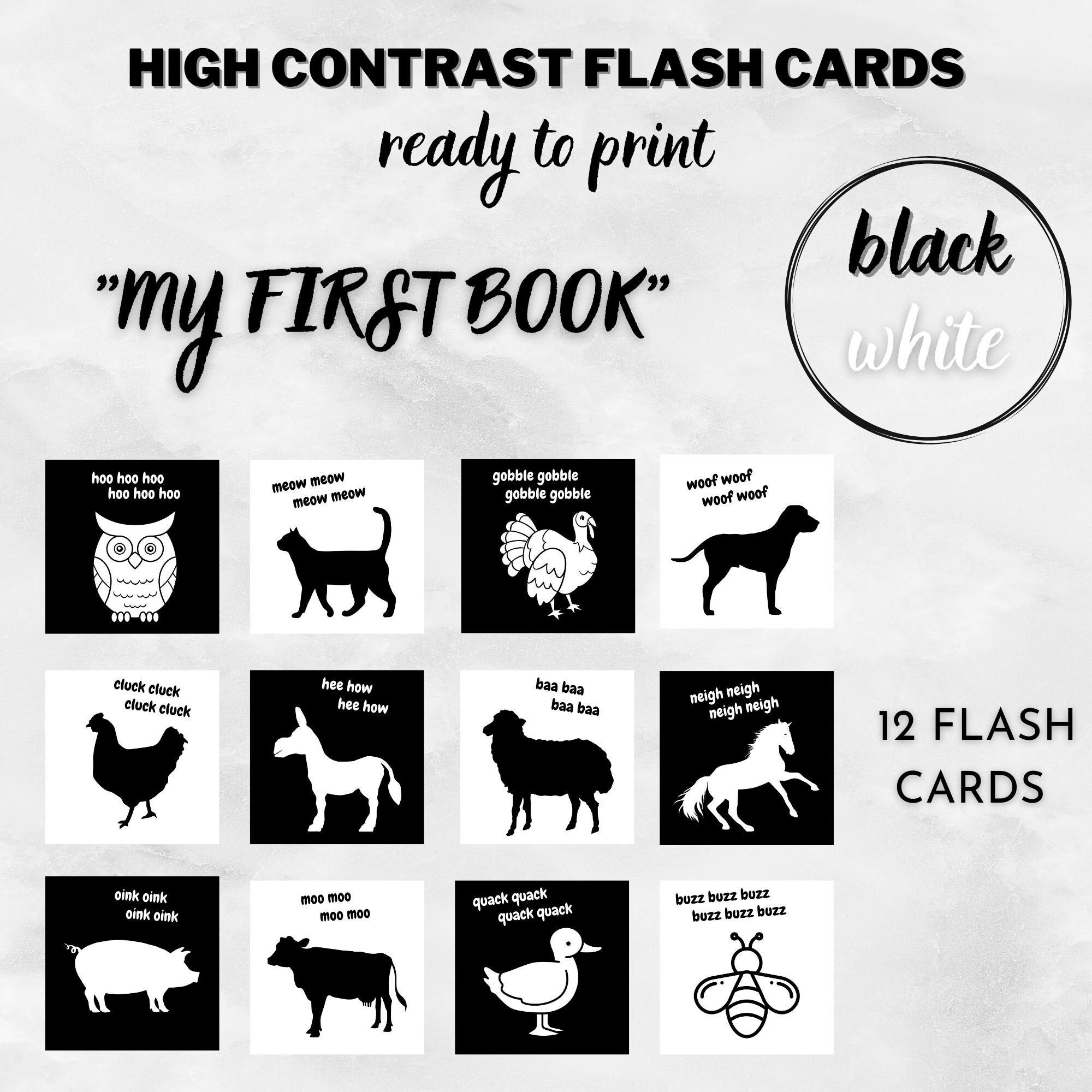 Printable High Contrast Baby Visual Sensory Flashcards in Black and ...
