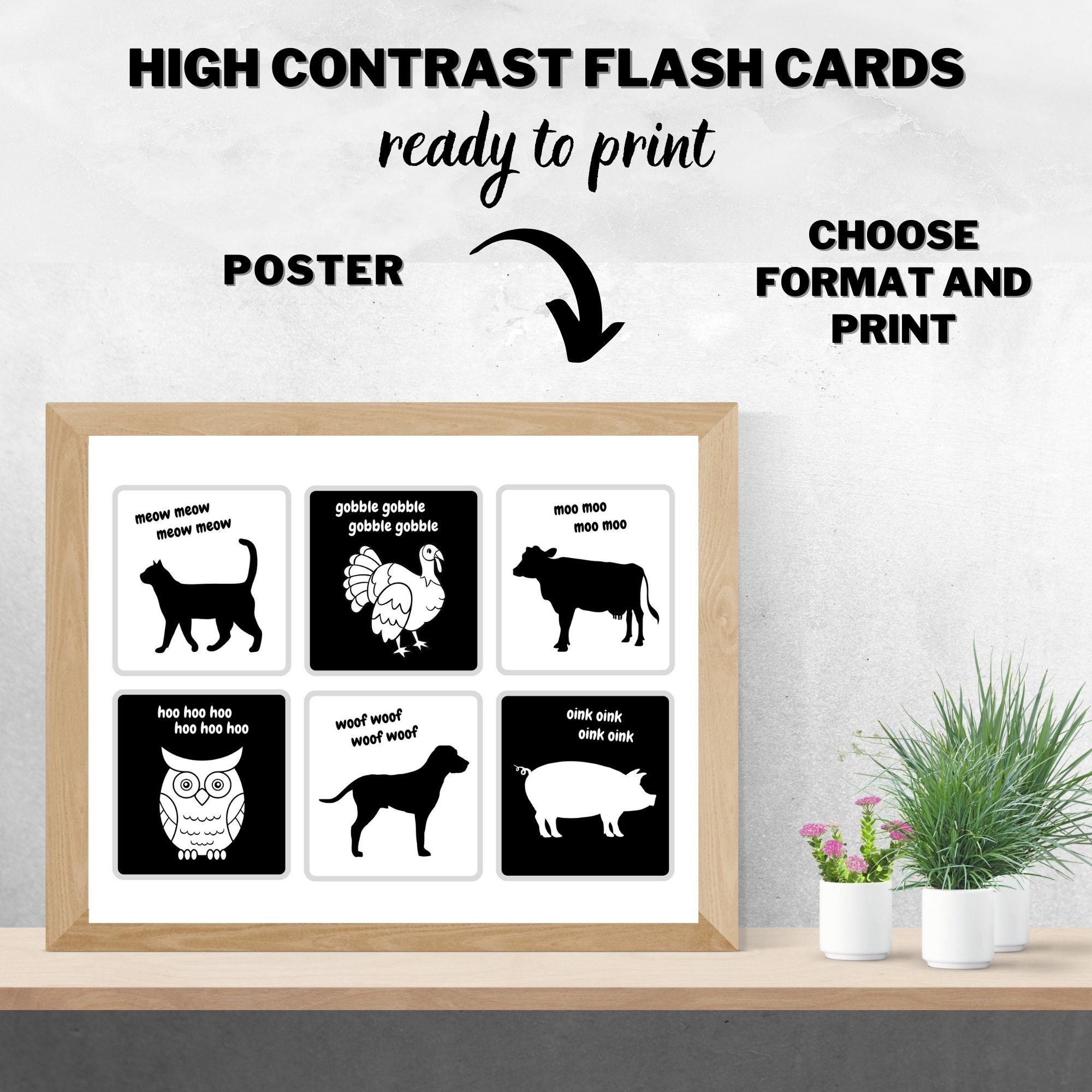 Printable High Contrast Baby Visual Sensory Flashcards in Black and ...