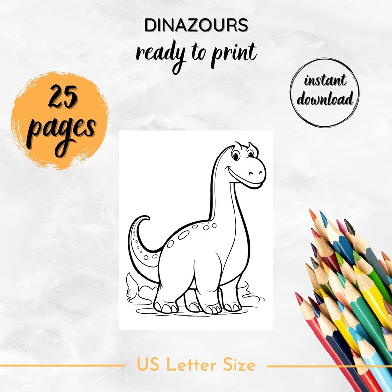Printable Cute Dinosaur Coloring Pages PDF for Kids, Instant Digital ...