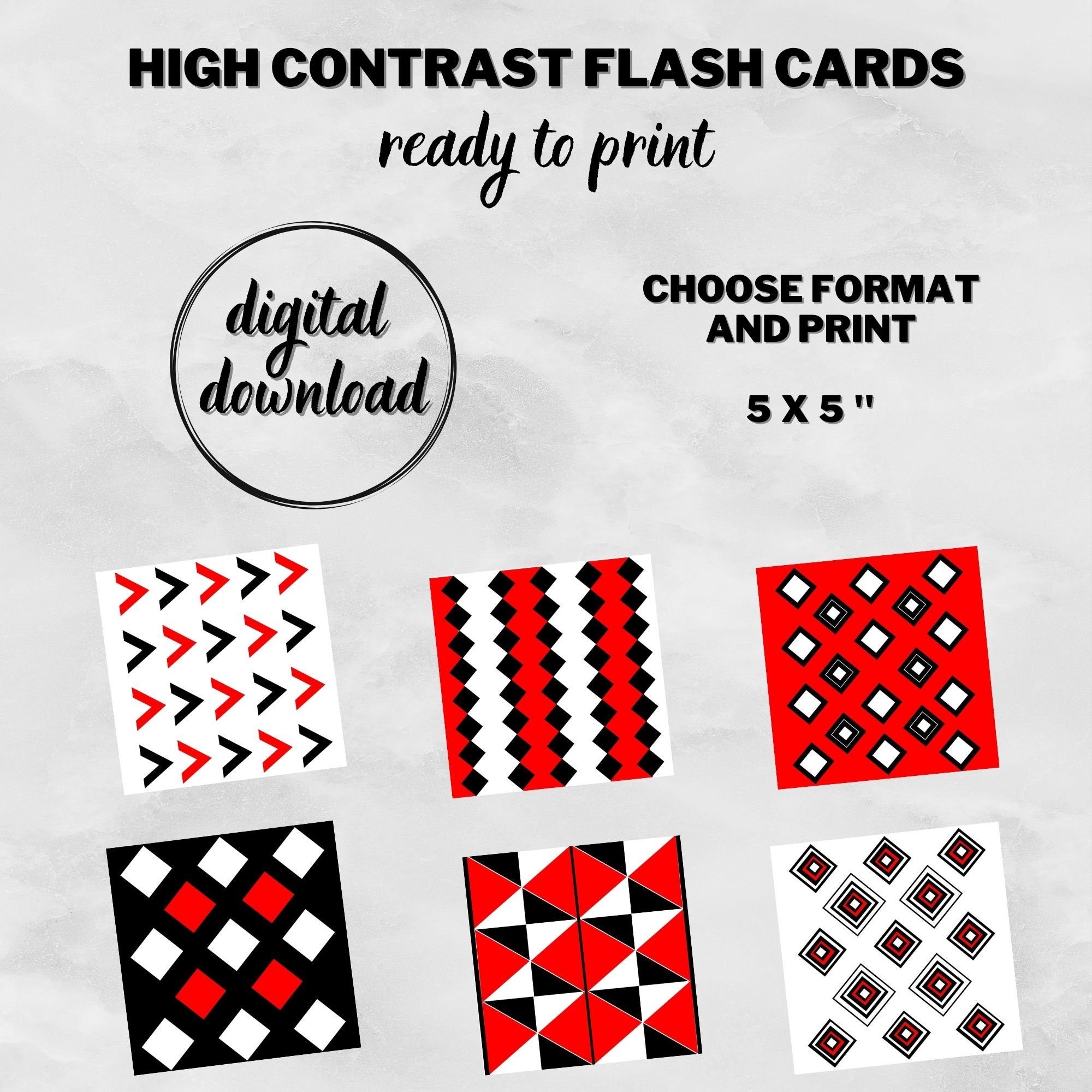 Printable High Contrast Baby Visual Sensory Stimulation Cards in Black ...