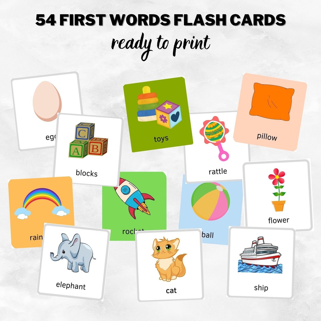 54 First Words Flash Cards, Educational Montessori Games for Preschool ...