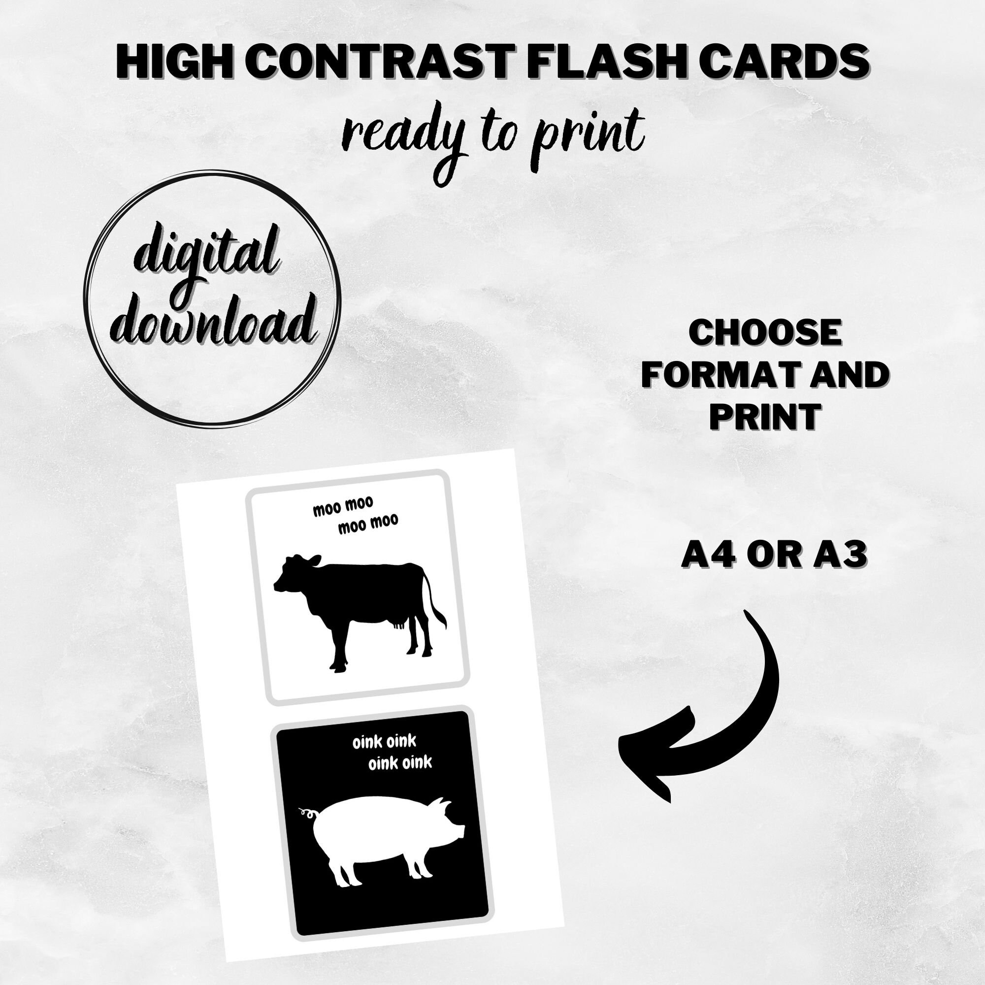 Printable High Contrast Baby Visual Sensory Flashcards in Black and ...