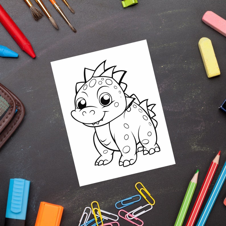 Printable Cute Dinosaur Coloring Pages PDF for Kids Instant - Etsy