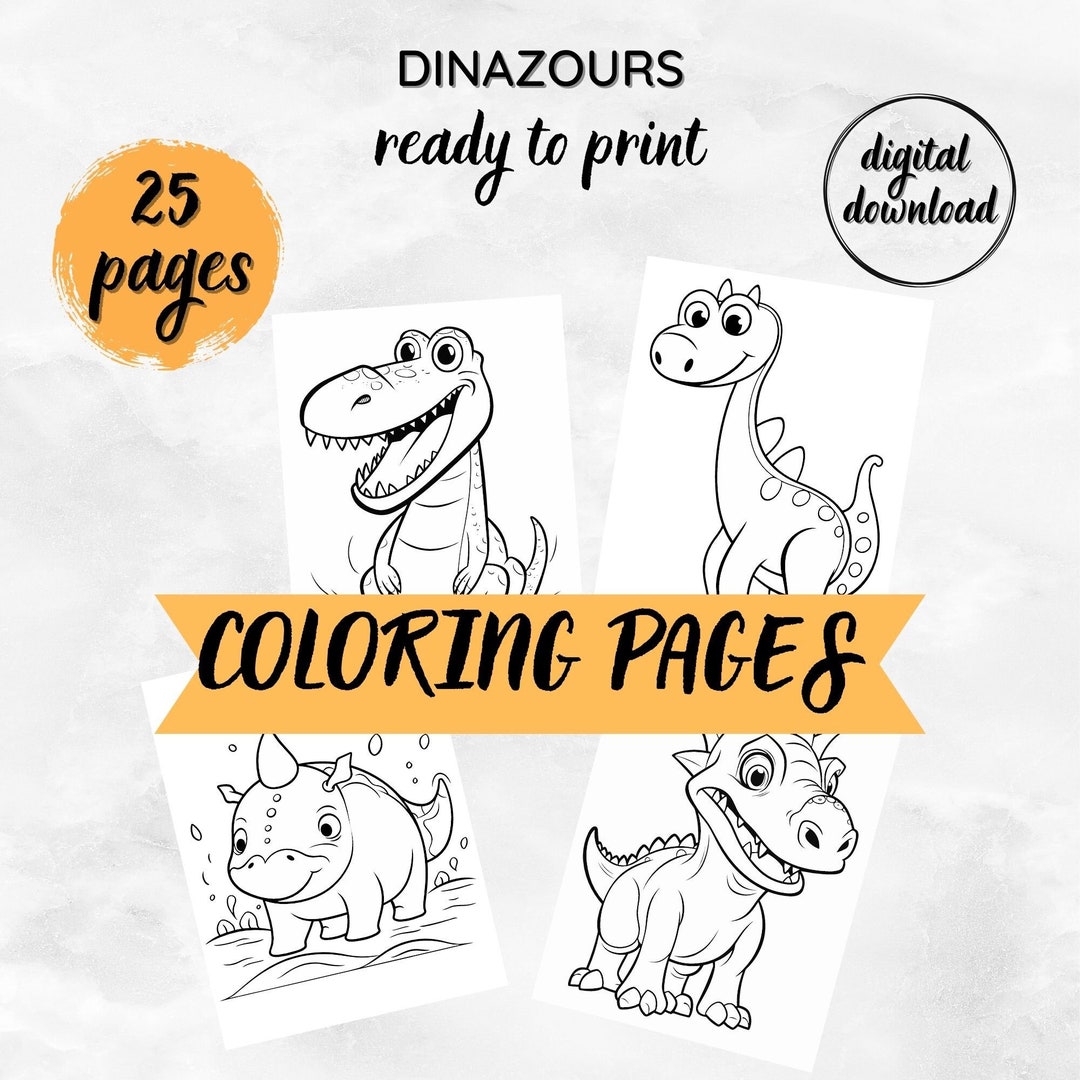 Printable Cute Dinosaur Coloring Pages PDF for Kids, Instant Digital ...