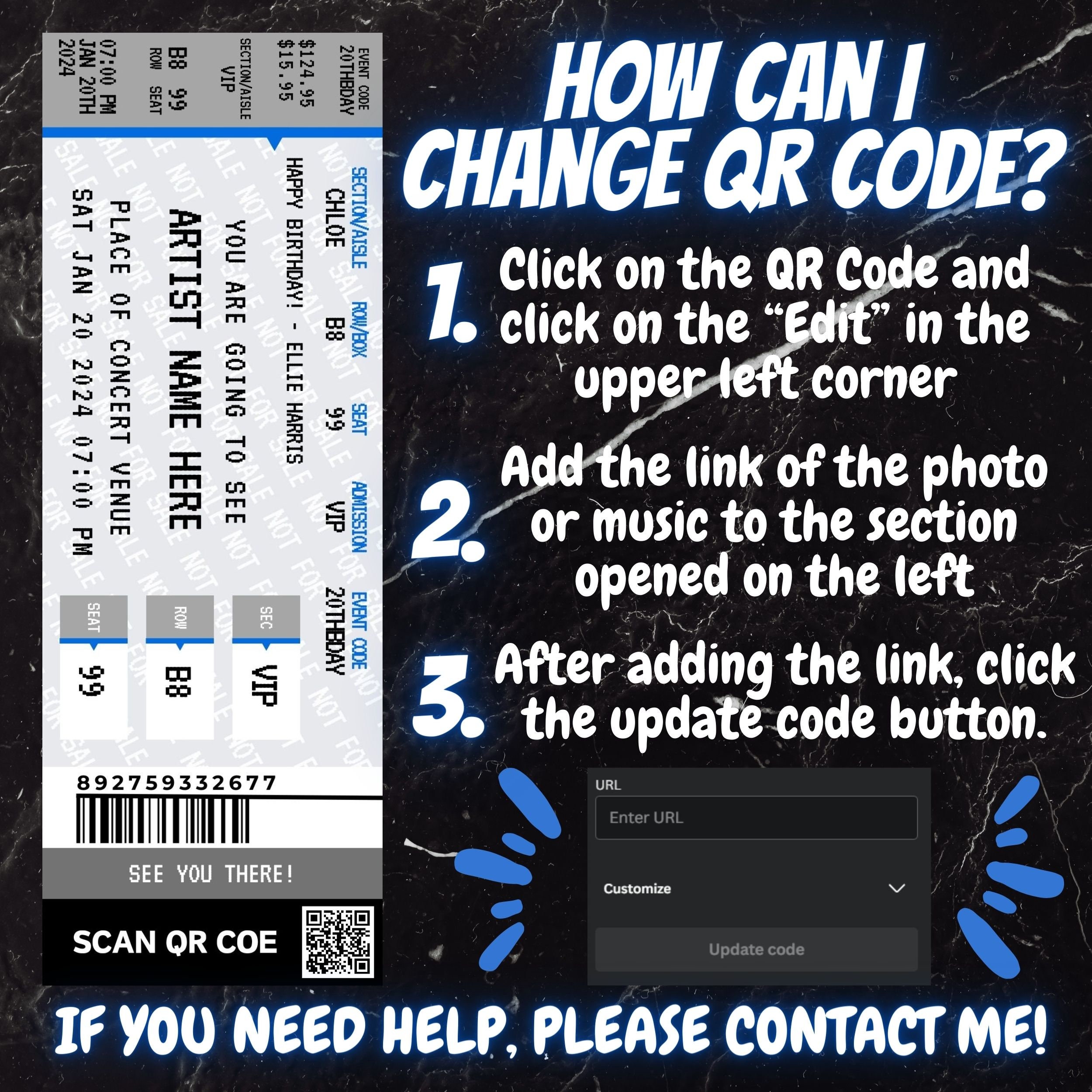 Editable Concert Ticket Template With QR Code, Surprise Birthday Gift ...